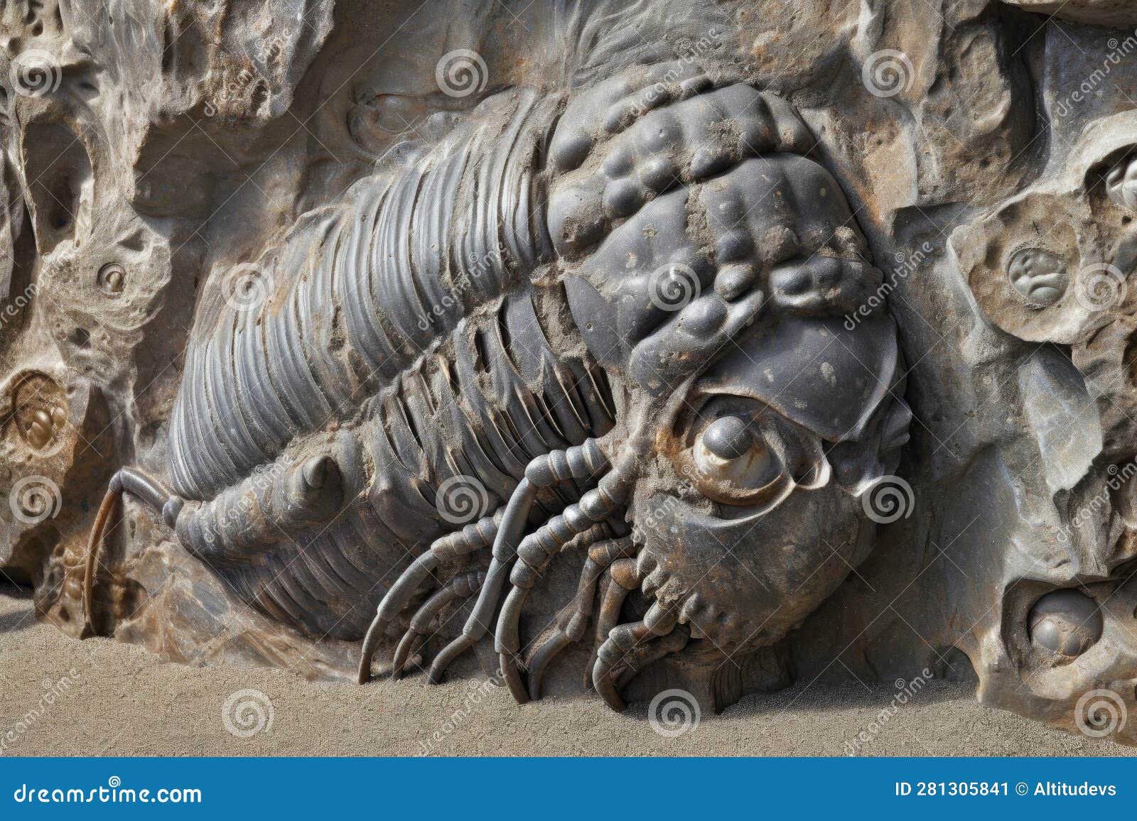 Close-up of a Trilobite Fossil Embedded in Rock Stock Illustration ...
