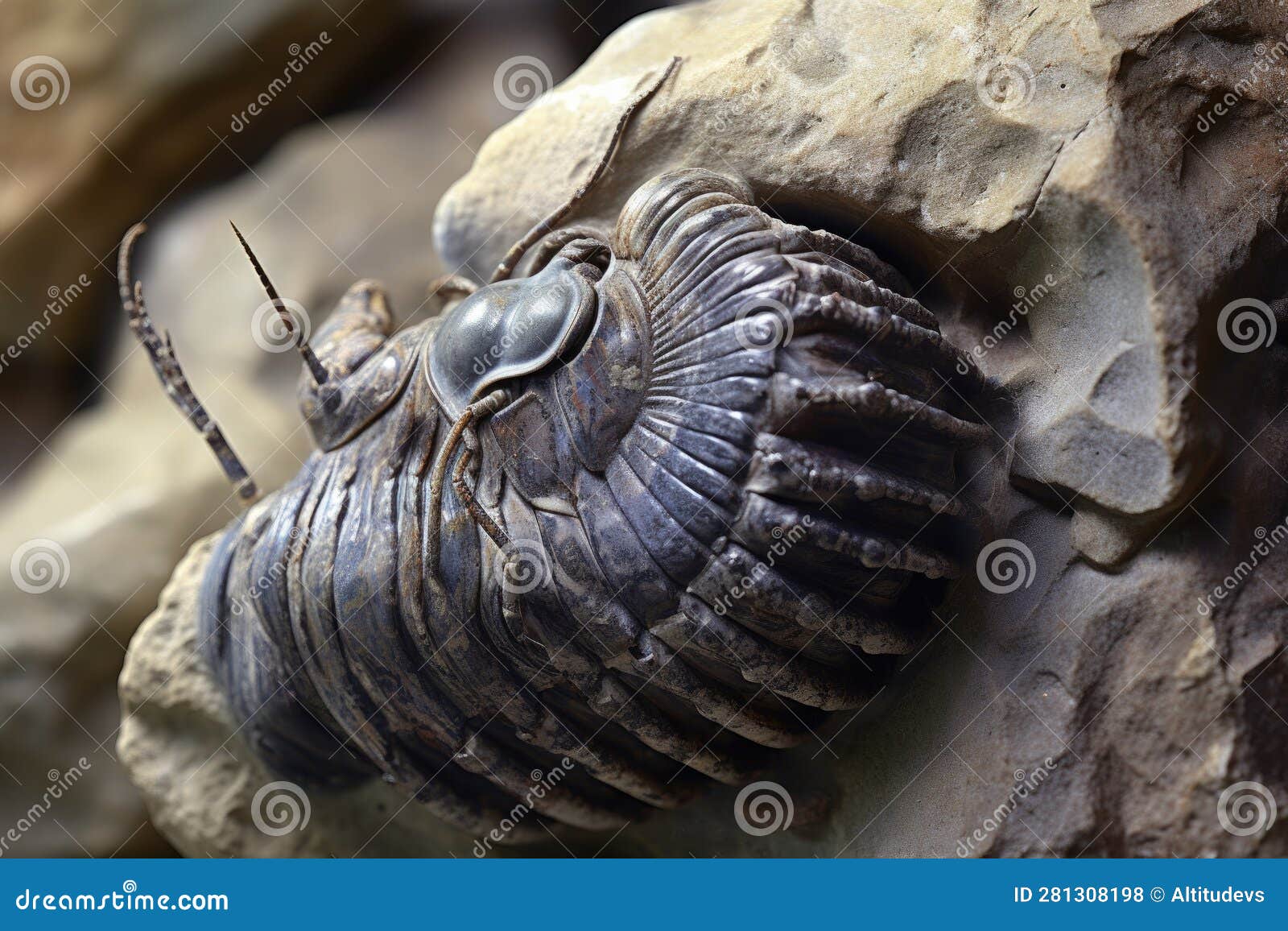 Close-up of a Trilobite Fossil Embedded in Rock Stock Illustration ...