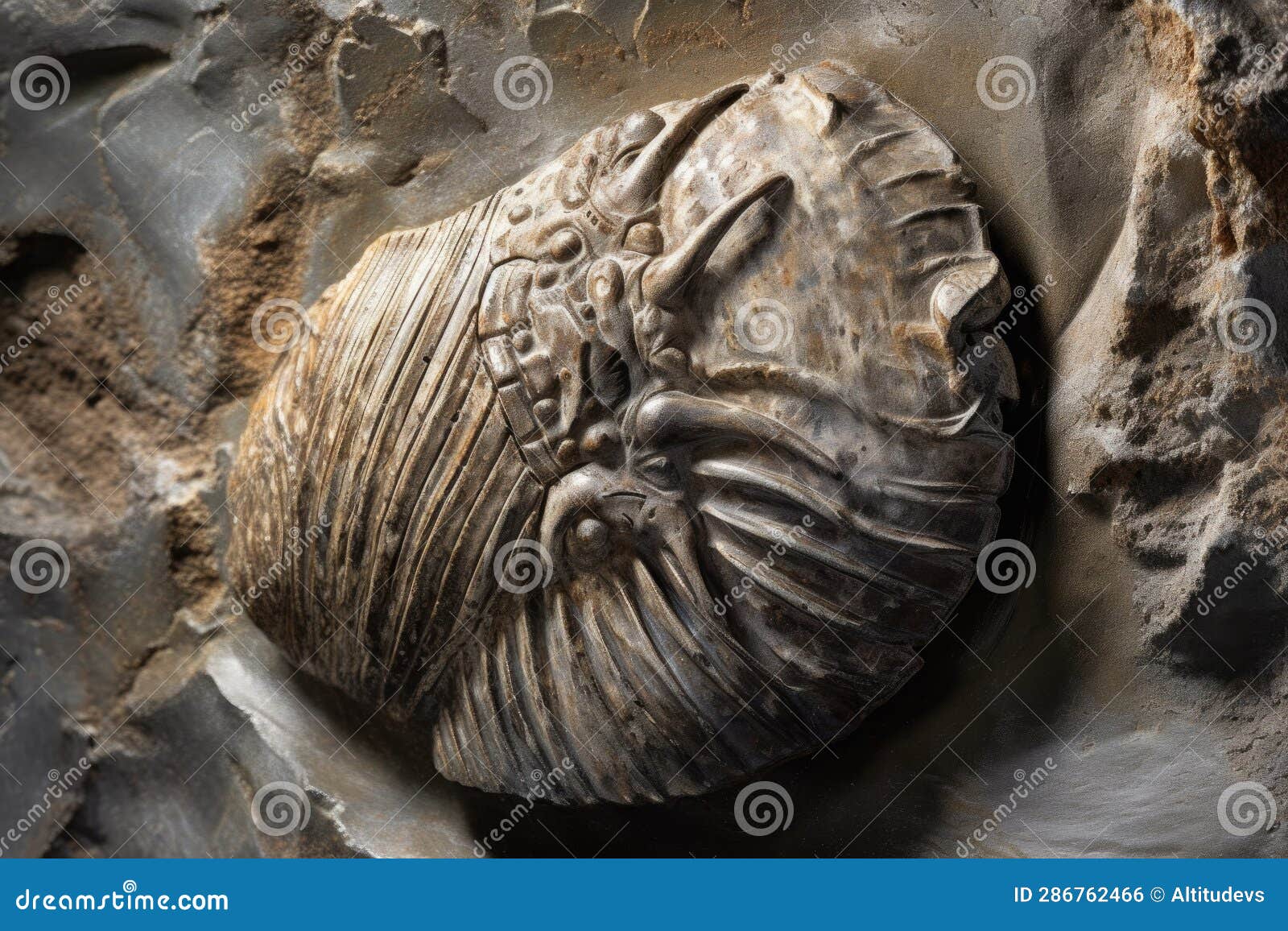 Close-up of a Trilobite Fossil Embedded in Rock Stock Photo - Image of ...