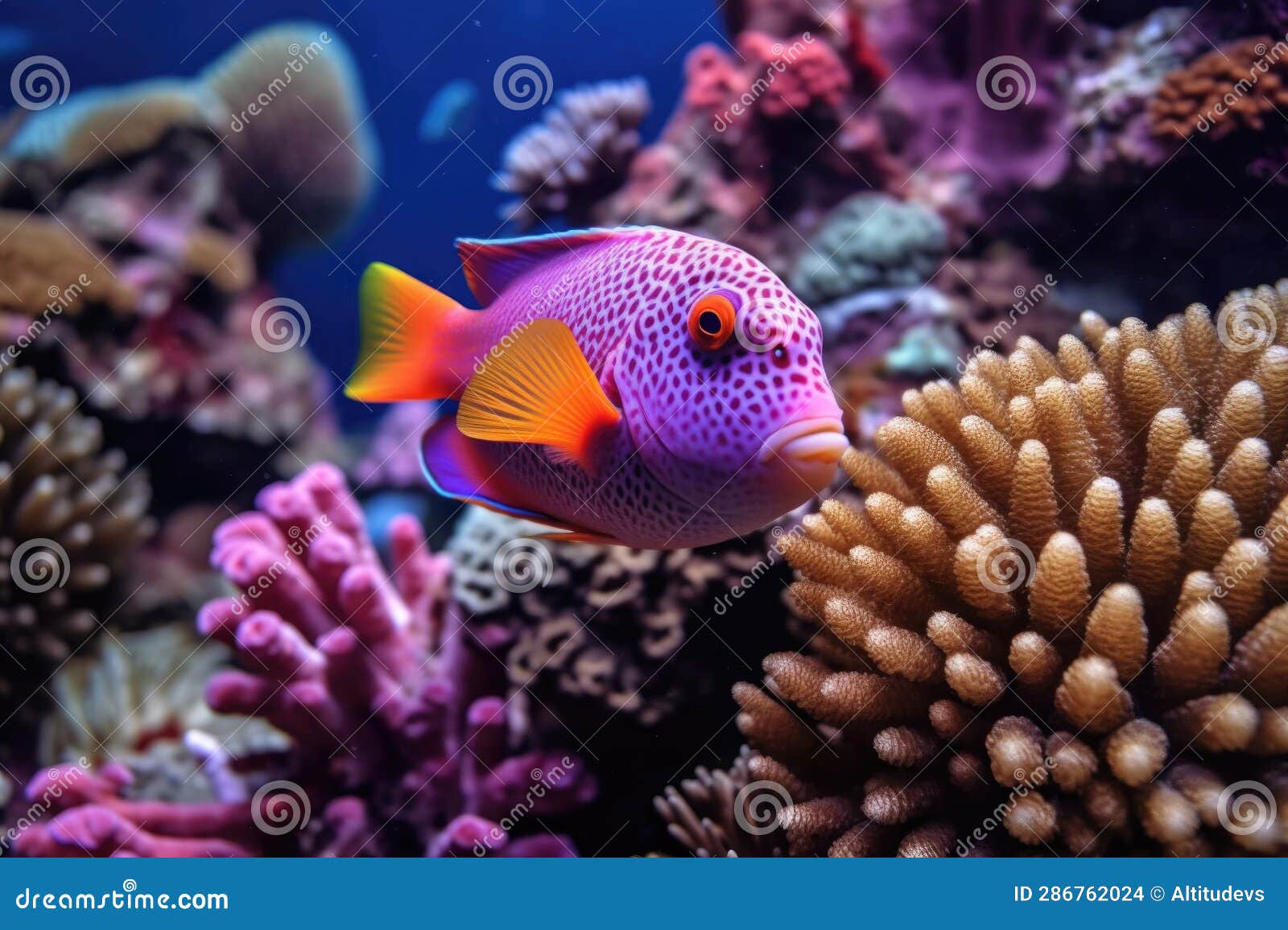 Close-up of Tropical Fish Nibbling on Coral Stock Photo - Image of ...