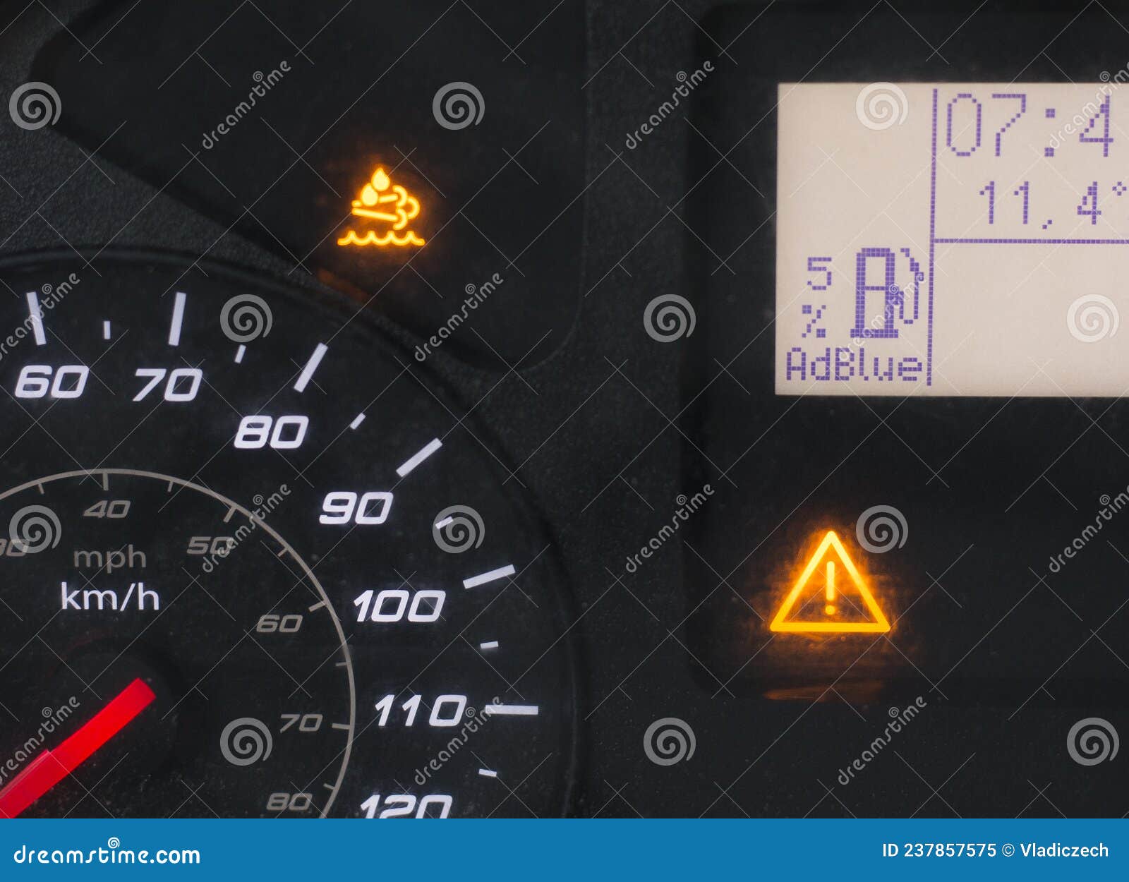 Close Up of a Truck Display with Low AdBlue Indication Warning Stock ...
