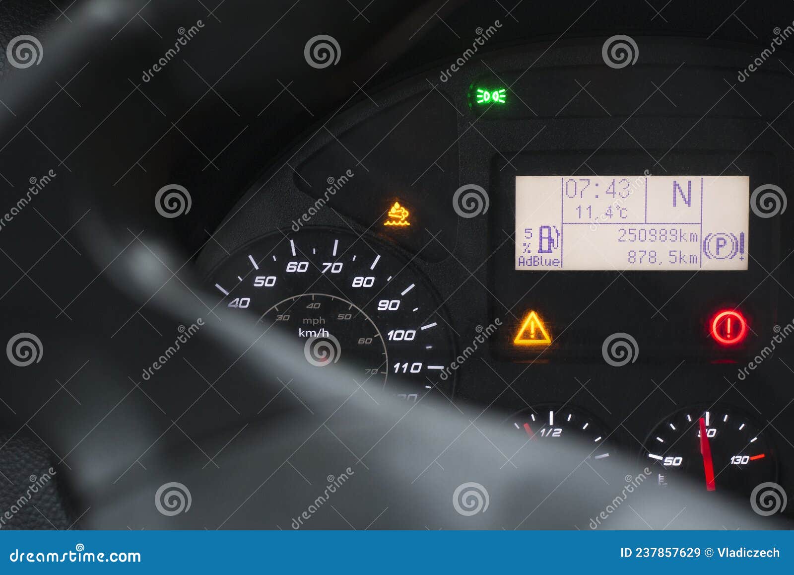 Close Up of a Truck Display with Low AdBlue Indication Warning Stock ...