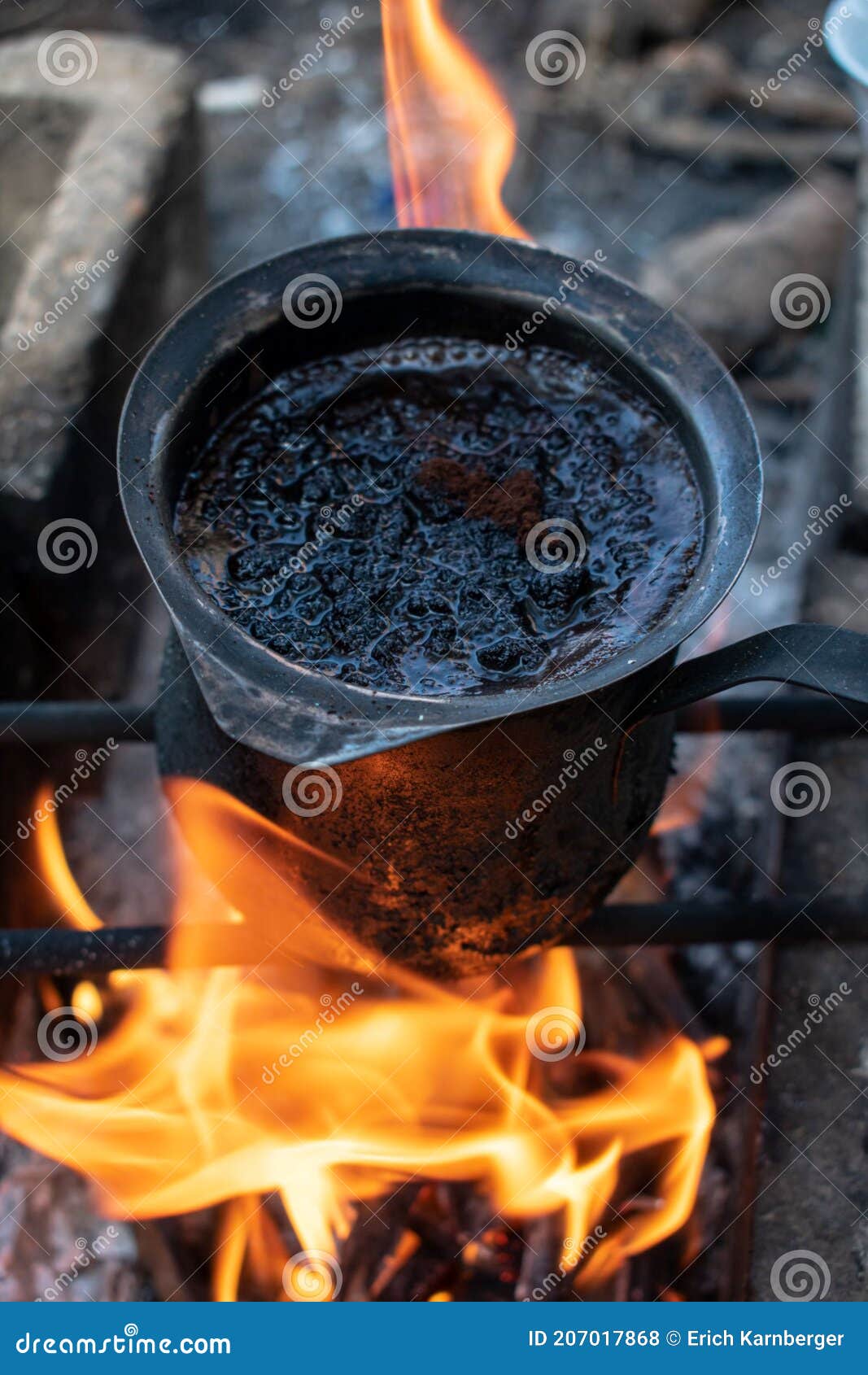 Boiling Turkish Coffee on an Open Campfire Stock Photo - Image of ...