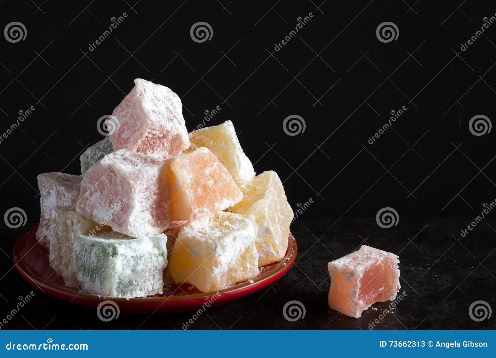 Close Up Turkish Delight Front View Dark Background Stock Image - Image ...