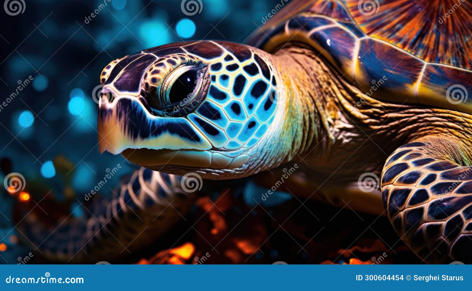 A Close Up of a Turtle with Blue and Green Colors, AI Stock Photo ...