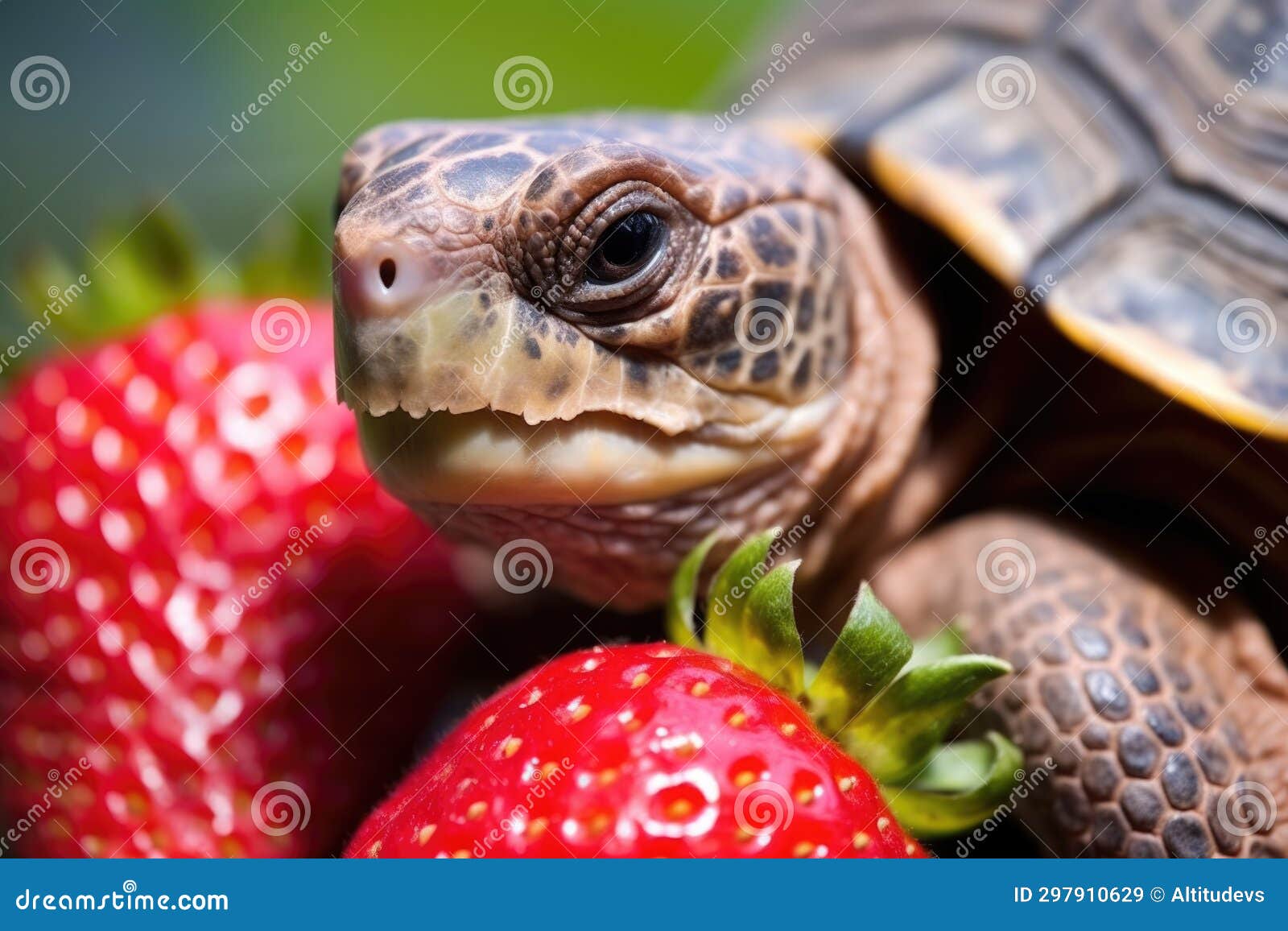A Close-up of a Turtle Chewing on a Strawberry Stock Image - Image of ...