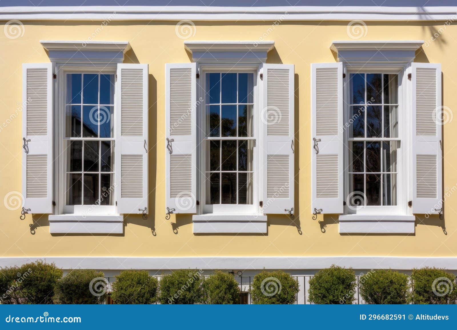 Close-up of Twin Windows on a Greek Revival Facade Stock Image - Image ...