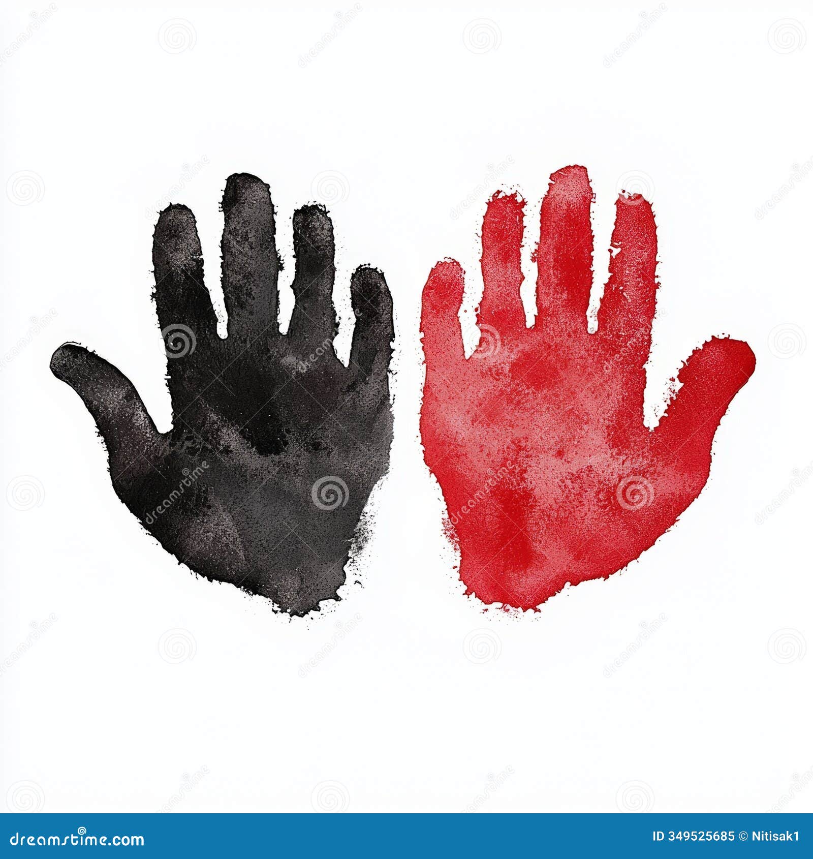 Closeup of Two Artistic Handprints One Black and One Red Symbolizing ...