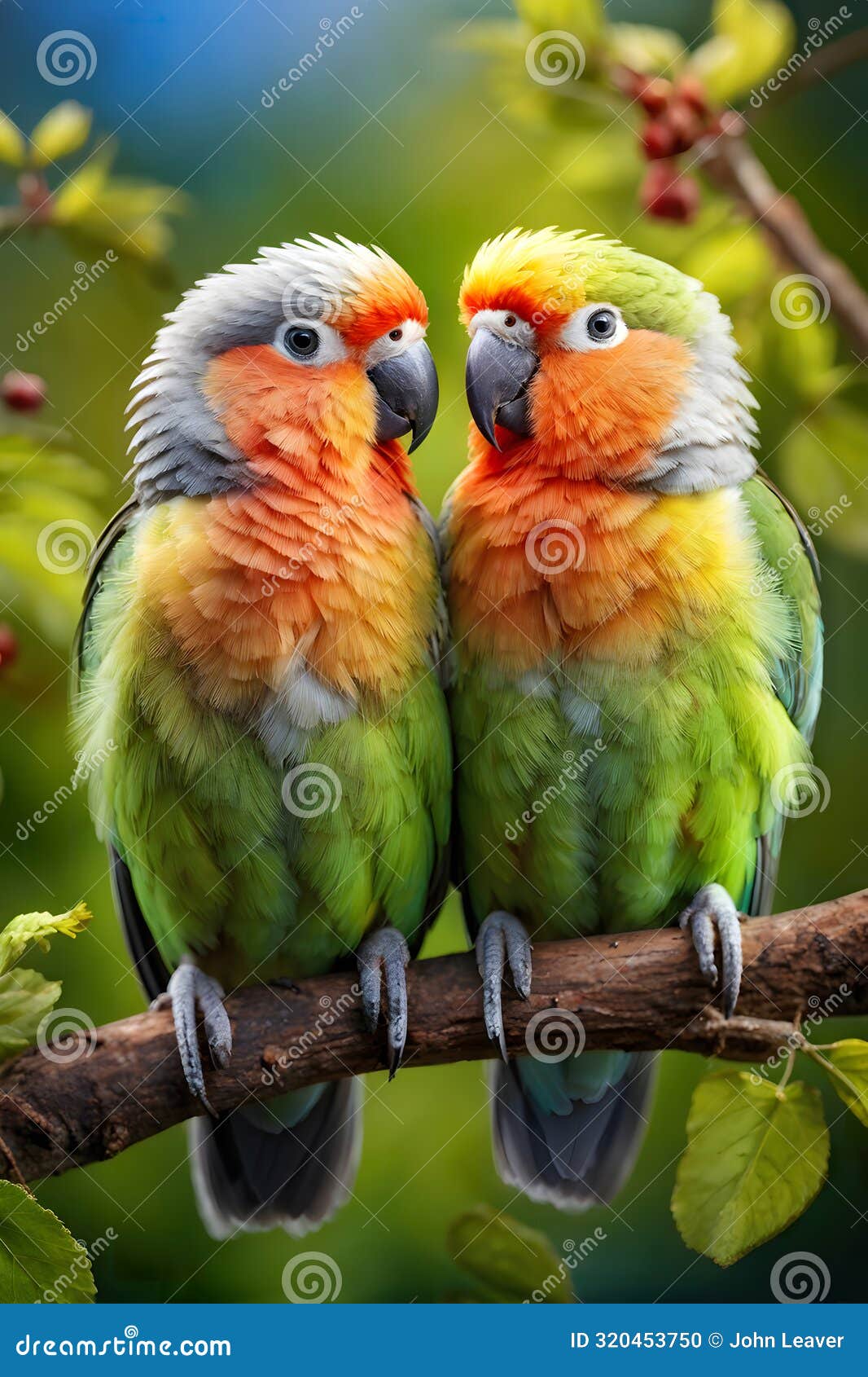 Close Up of Two Beautiful Colourful Parrots Sitting on a Tree Branch ...