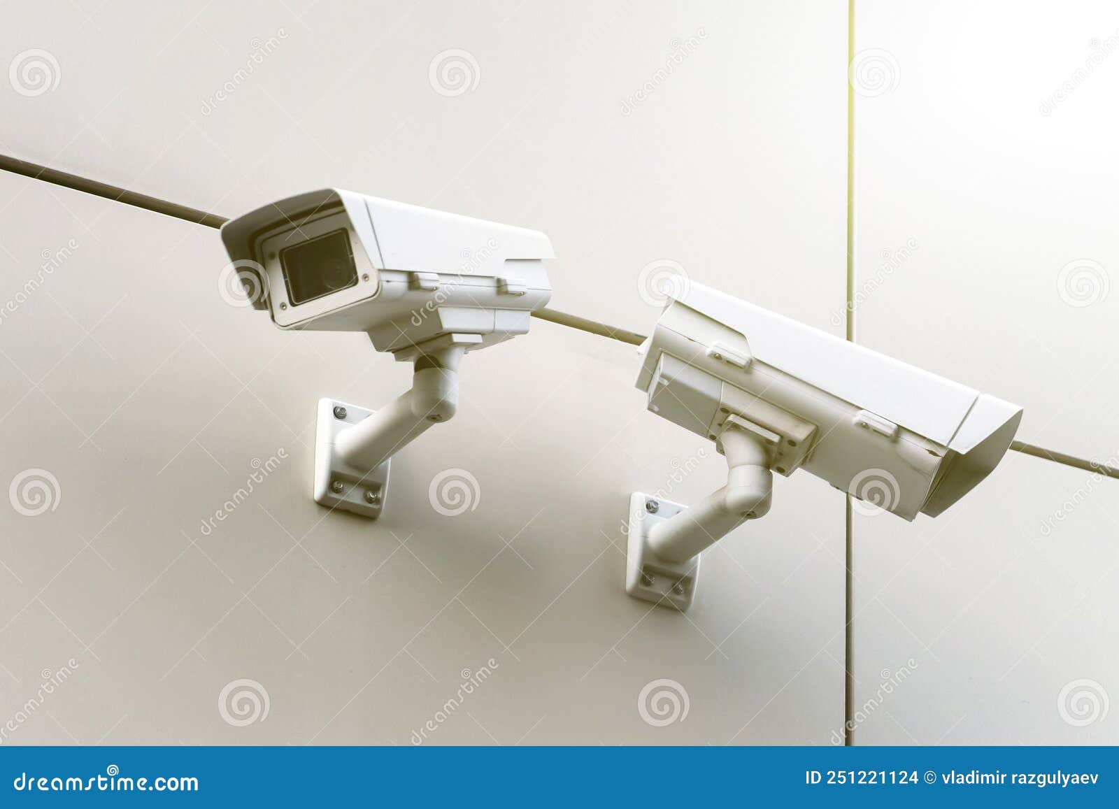 Close-up of Two CCTV Cameras on a White Wall on the Street Stock Photo ...