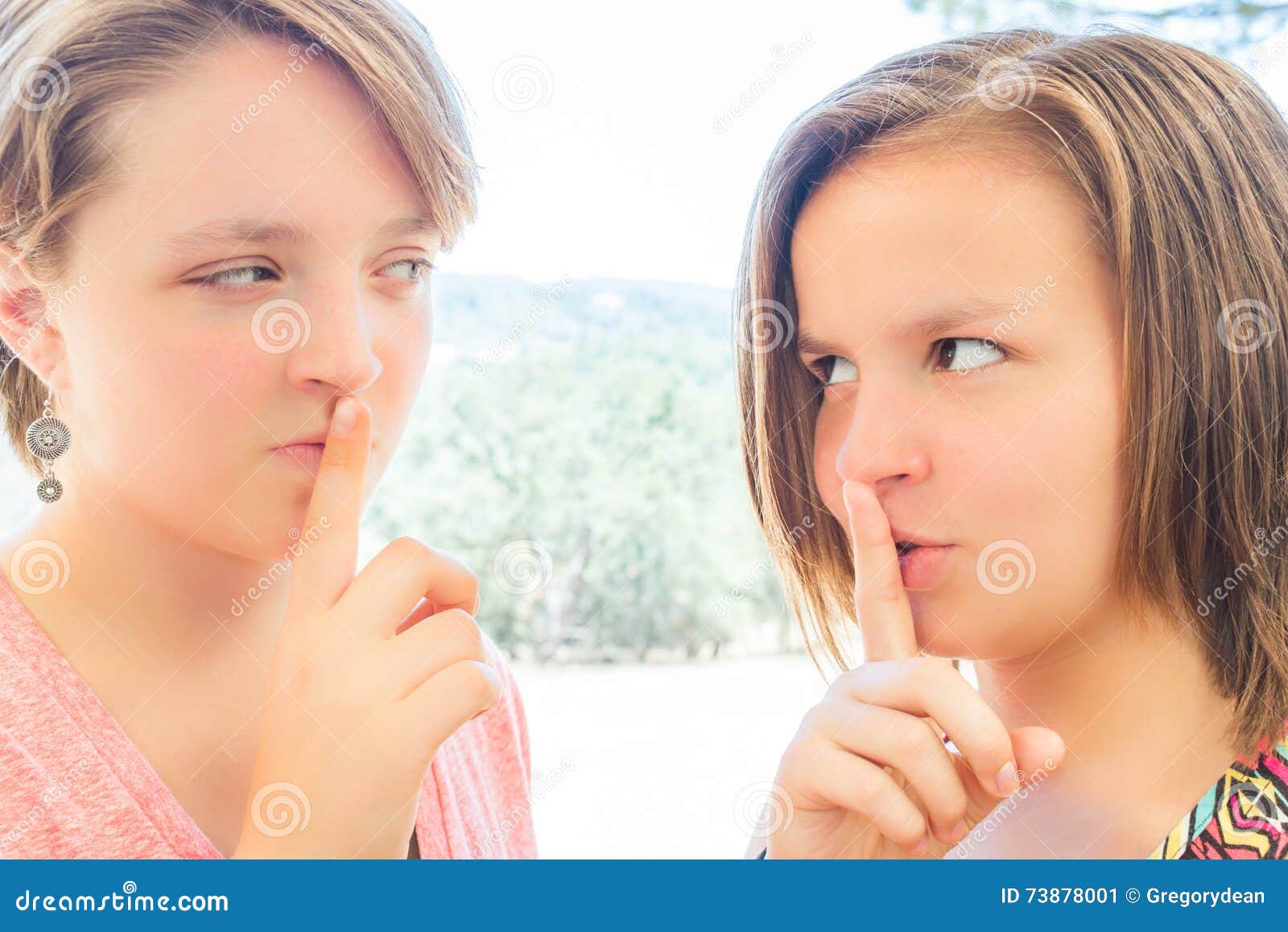 Close Up of Two Cute Girls Asking for Silence Stock Image - Image of ...