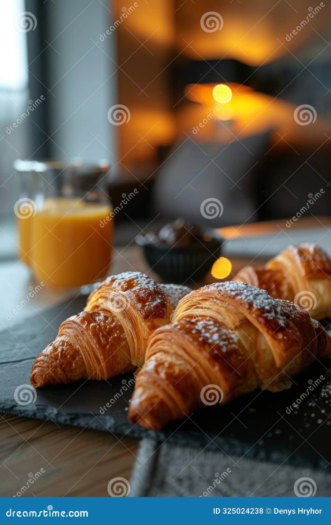 Close-up of Two Delicious Croissants Sitting on a Table Surface. the ...