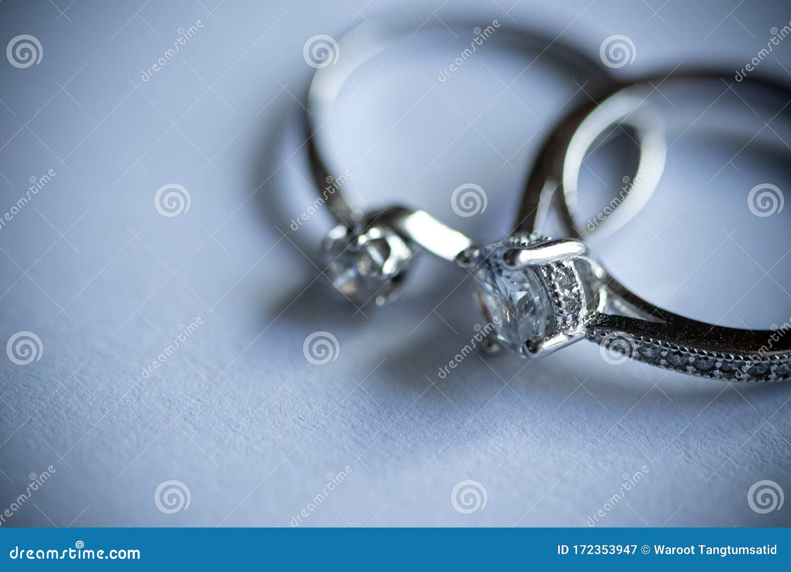 Close Up of Two Diamond Silver Rings Stock Image - Image of engagement ...