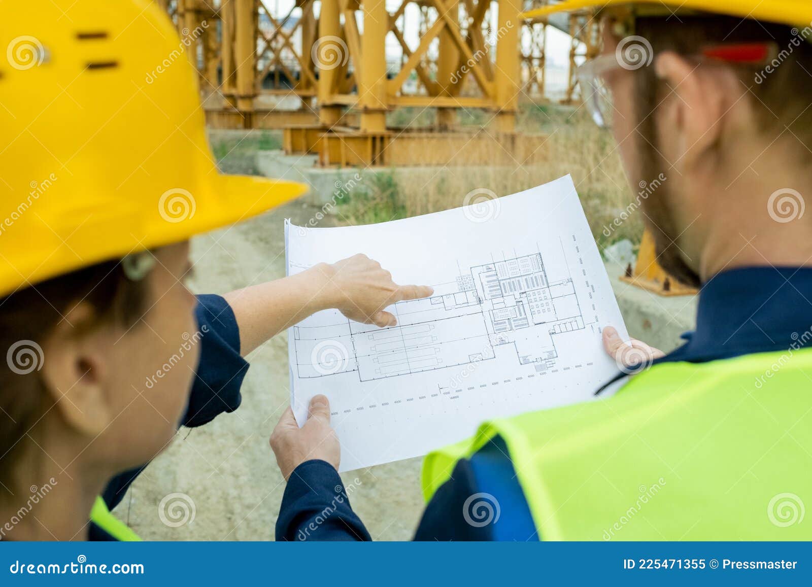 People Working with Blueprint Outdoors Stock Image - Image of blueprint ...