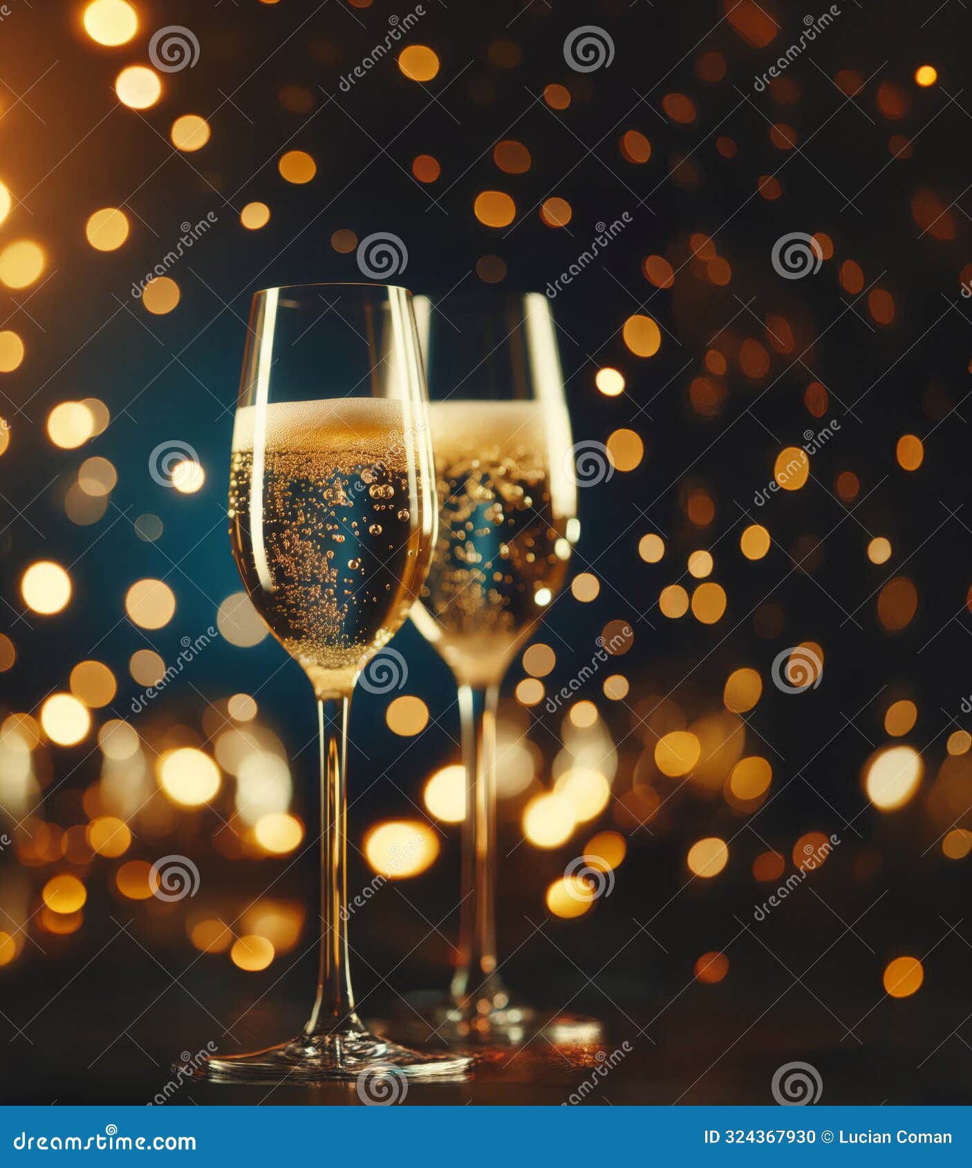 Close Up of Two Glasses with Champagne , Navy Blue Background Stock ...
