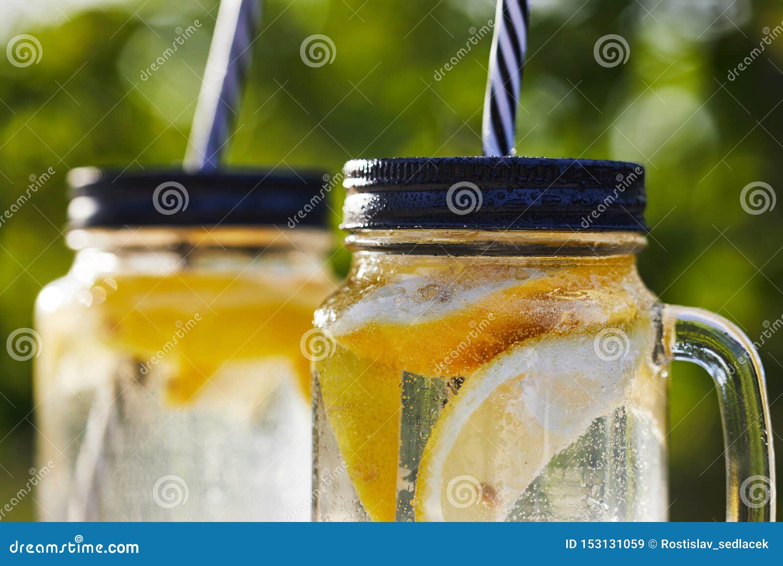 Close Up Two Glasses of Lemon Drink Stock Image - Image of detox ...