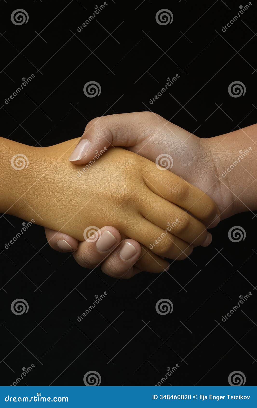 Close Up of Two Hands of Different Skin Tones Clasped Together in a ...