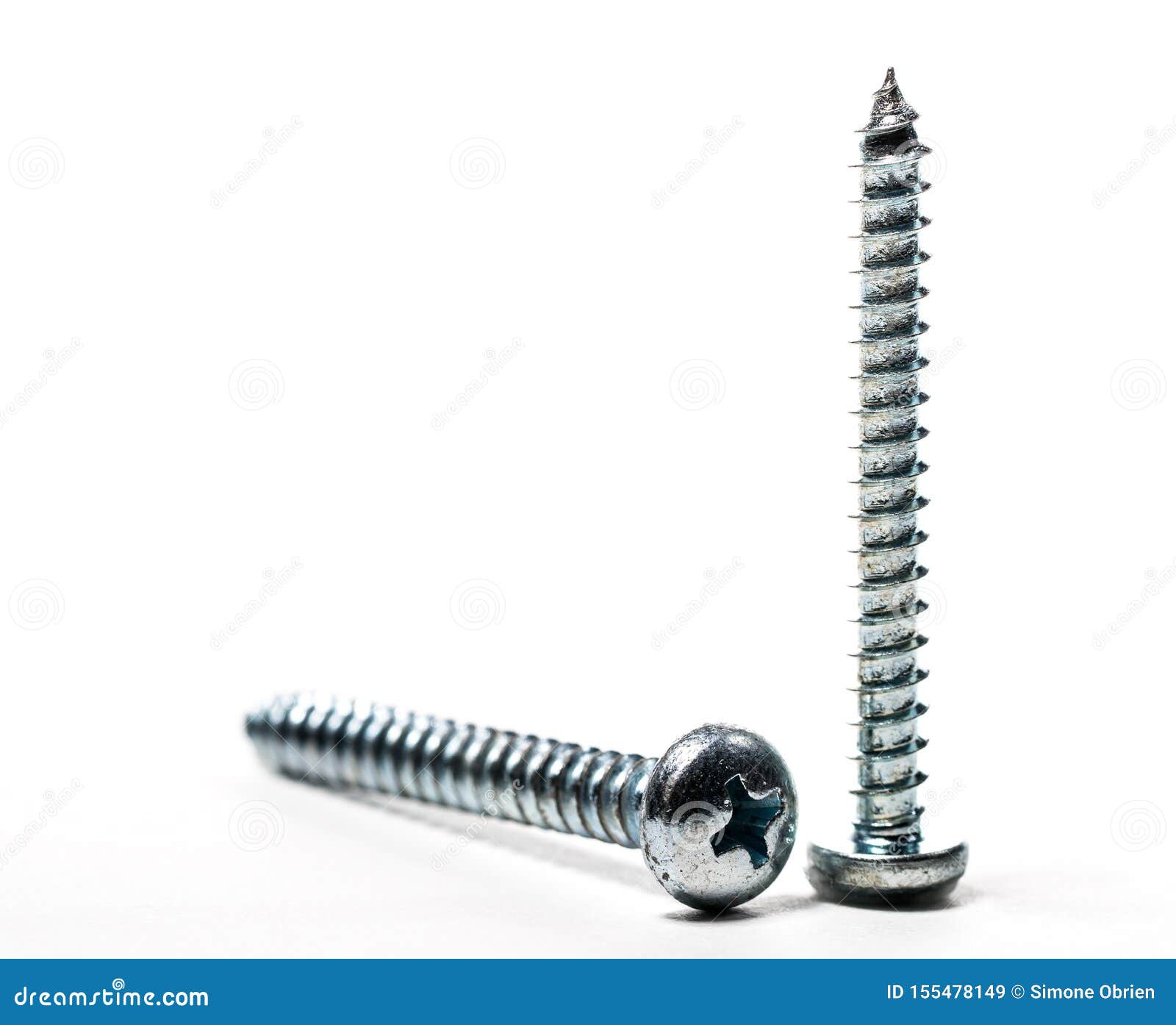 Close Up of Two Long Neck Screws. One Standing the Other Laying Down ...