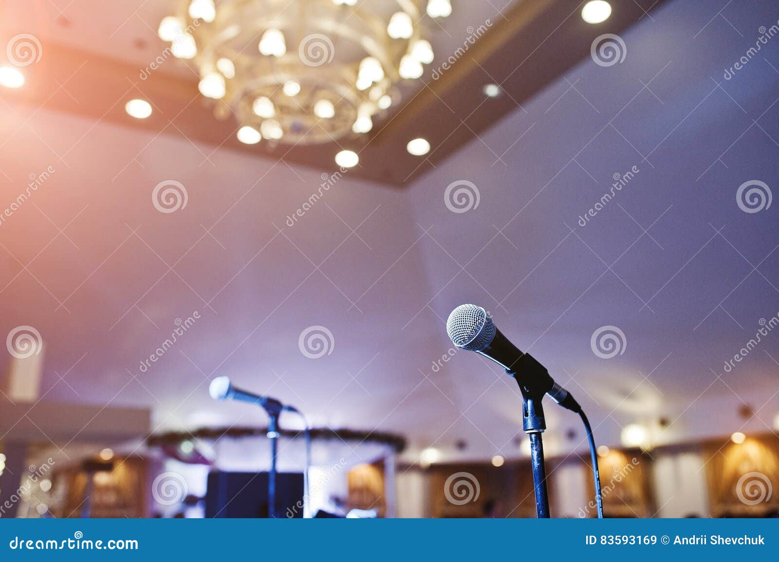 Close Up of Two Microphones in Concert Hall. Stock Image - Image of ...
