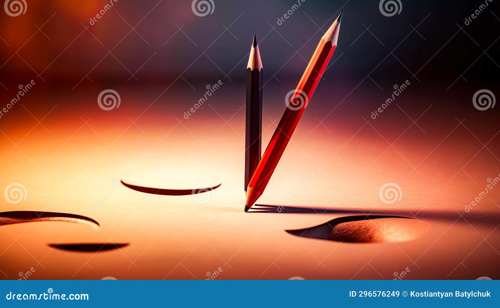 Close Up of Two Pencils on Table with Shadow on the Ground. Generative ...