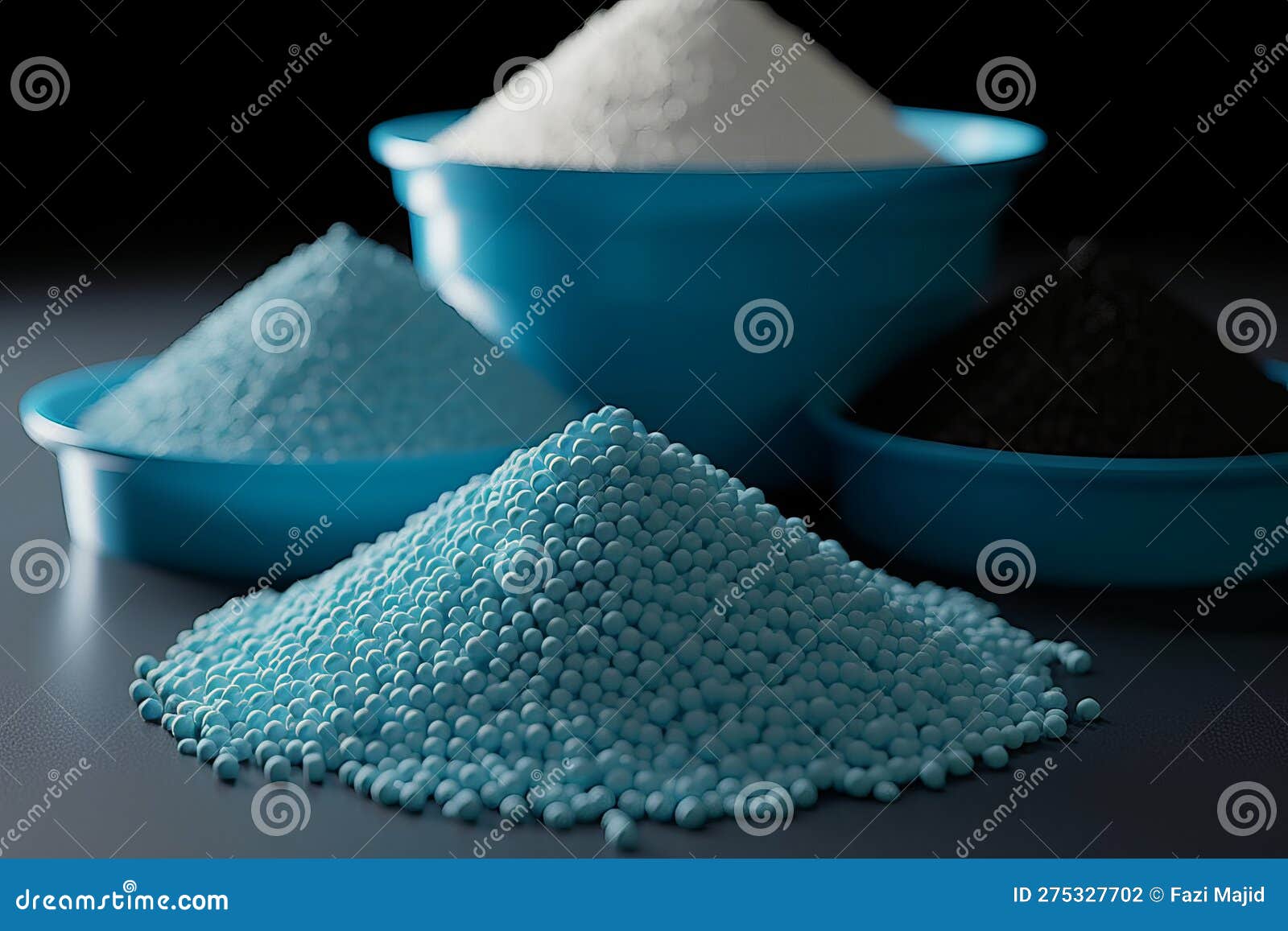 Close Up of a Two Stacks of Blue Plastic Polypropylene Granules on a ...