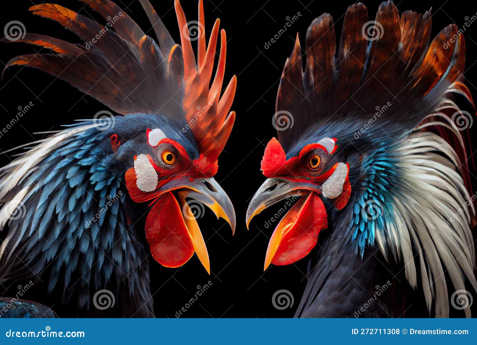 Close-up of Two Strong Fighting Roosters with Sharp Professional Beaks ...