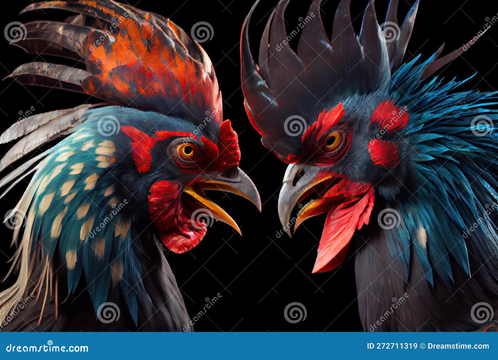 Close-up of Two Strong Fighting Roosters with Sharp Professional Beaks ...