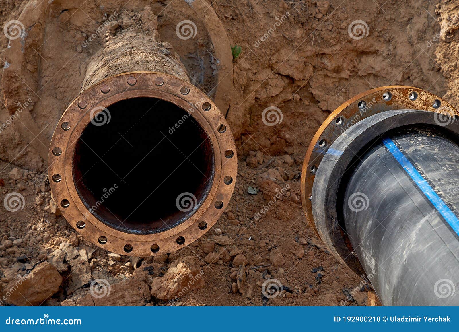 Two Water Pipes are Installed for Connection through the Flanges of the ...
