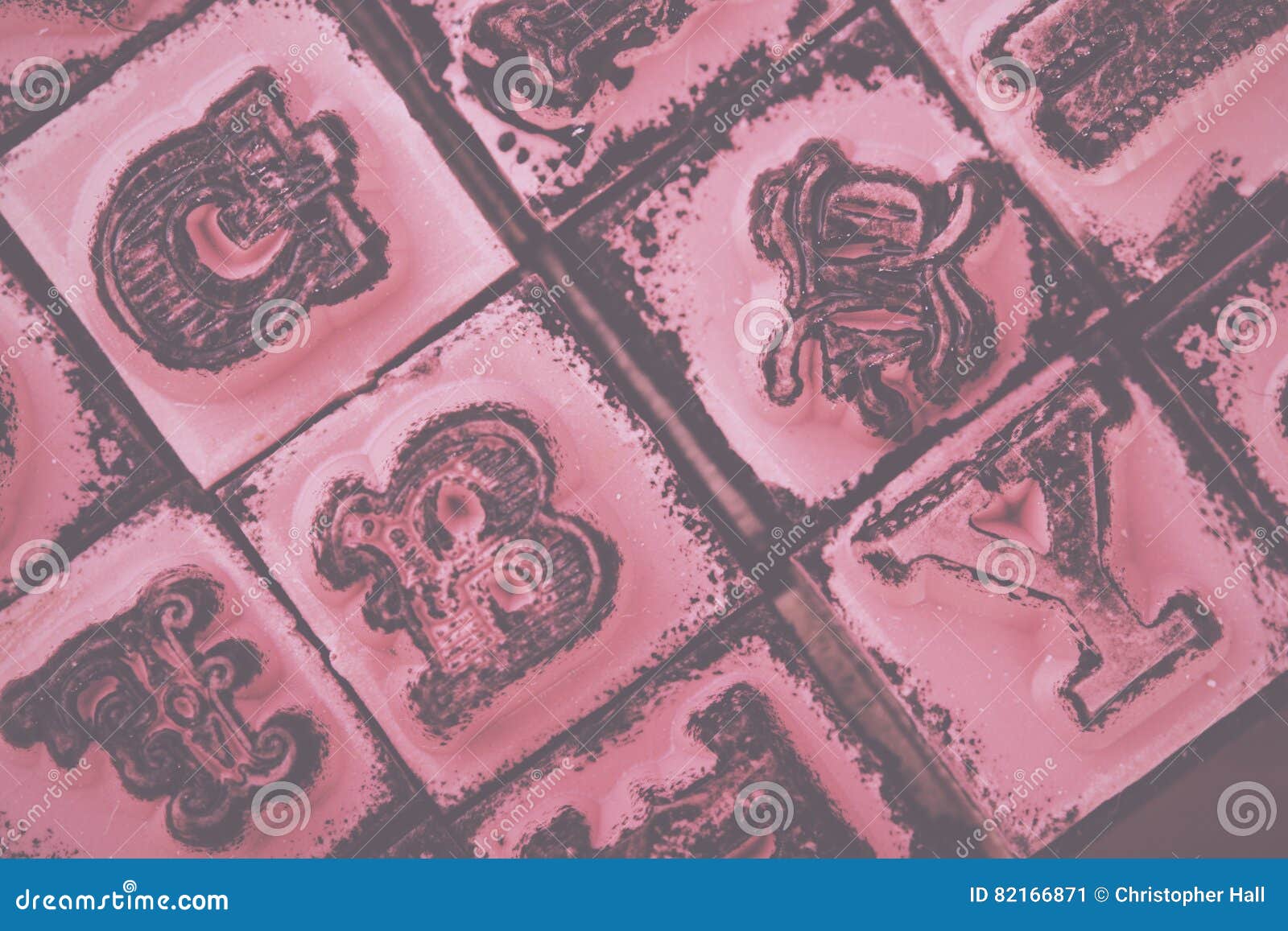 Close Up of Type Set Rubber Stamps Vintage Retro Filter. Stock Image ...