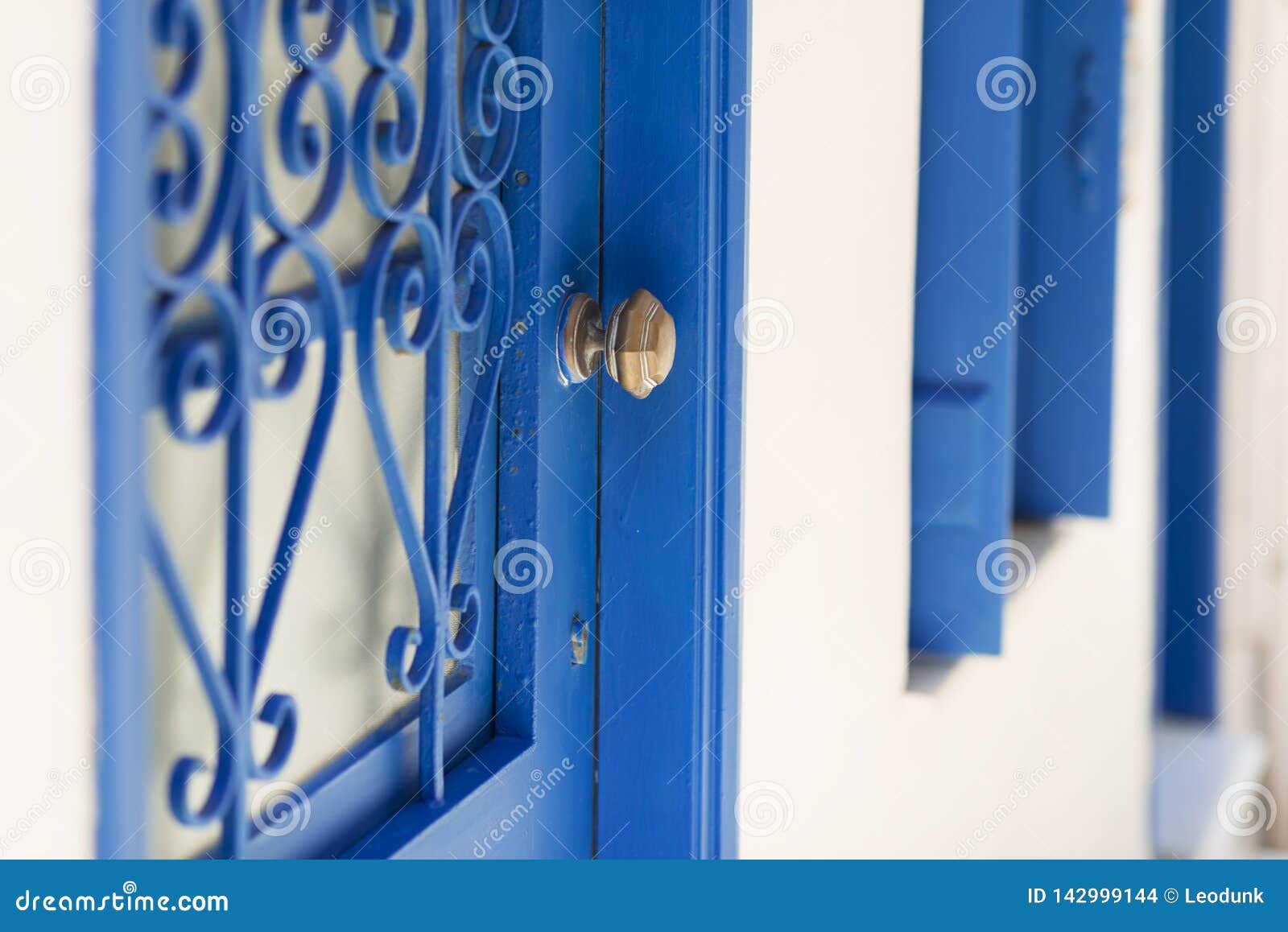 Close Up of Typical Greek Architecture Home with Blue Door, Blue ...