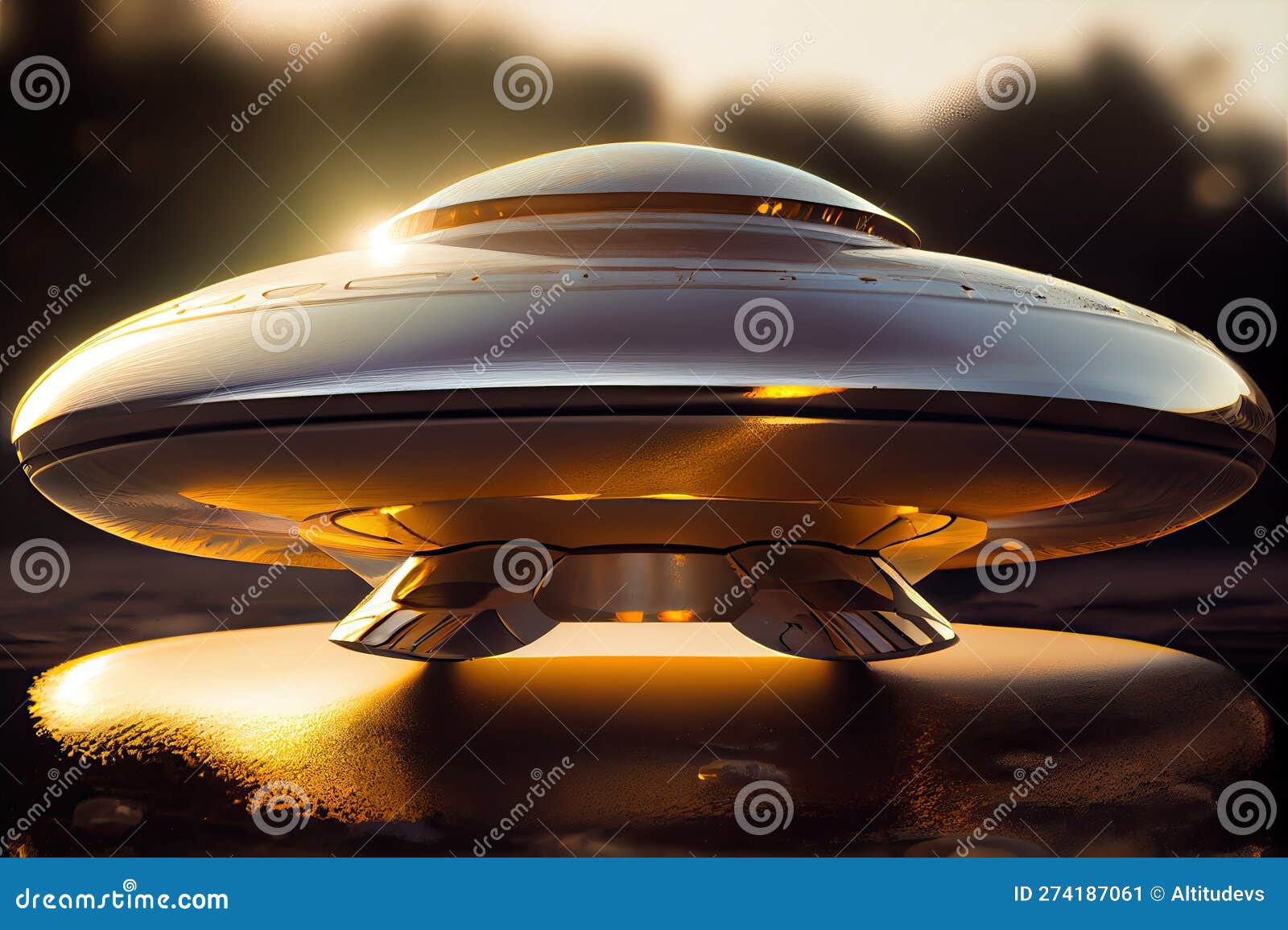 Close-up of Ufo, with Its Smooth Metallic Surface Reflecting the ...