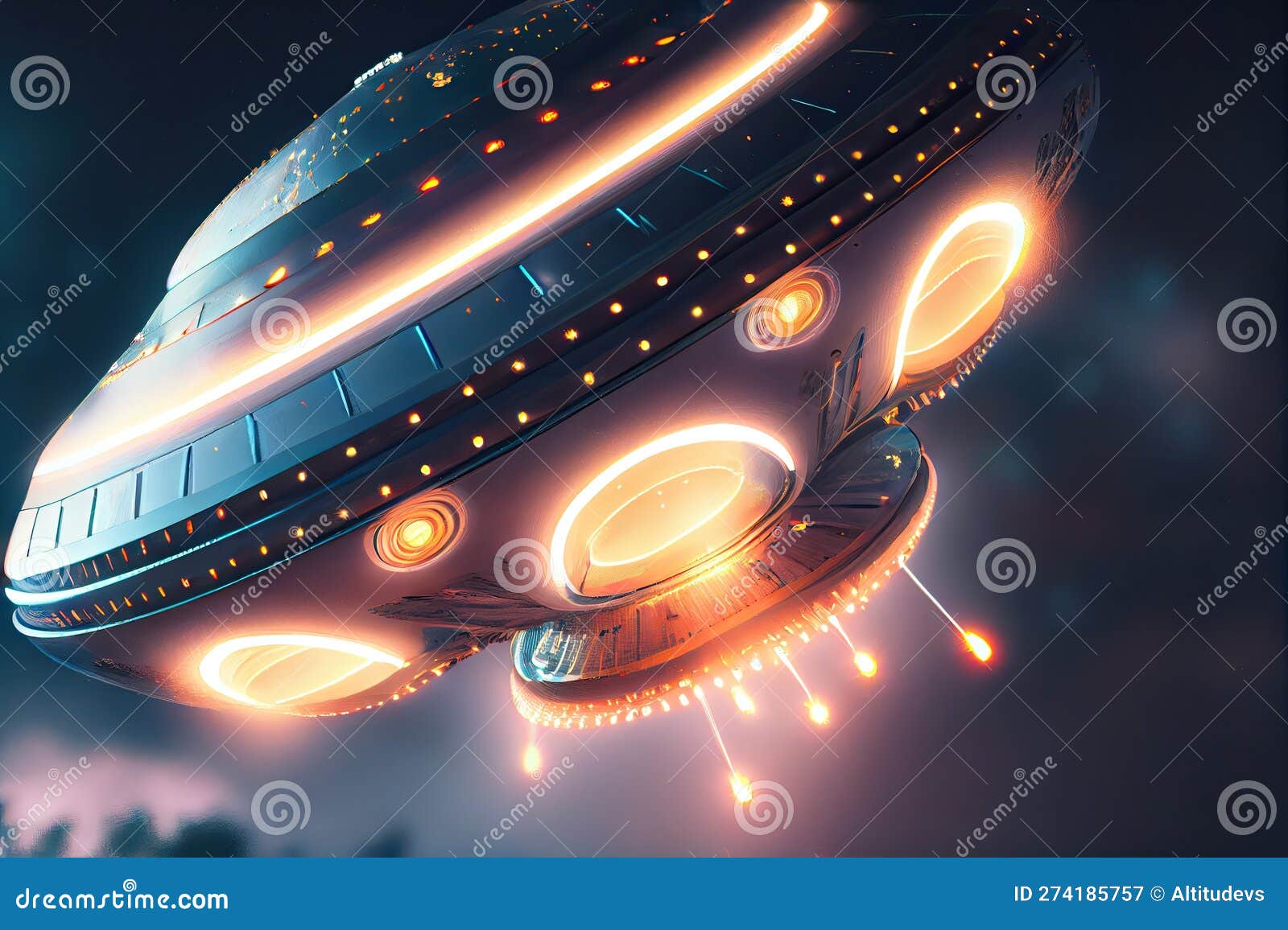 Close-up of Ufo, with Lights and Windows Visible Stock Illustration ...
