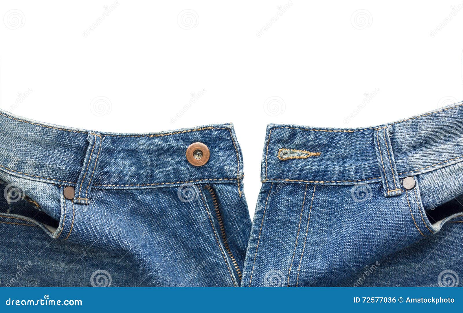 Close Up of Unbuttoned Blue Jean Isolated on White Background Stock ...