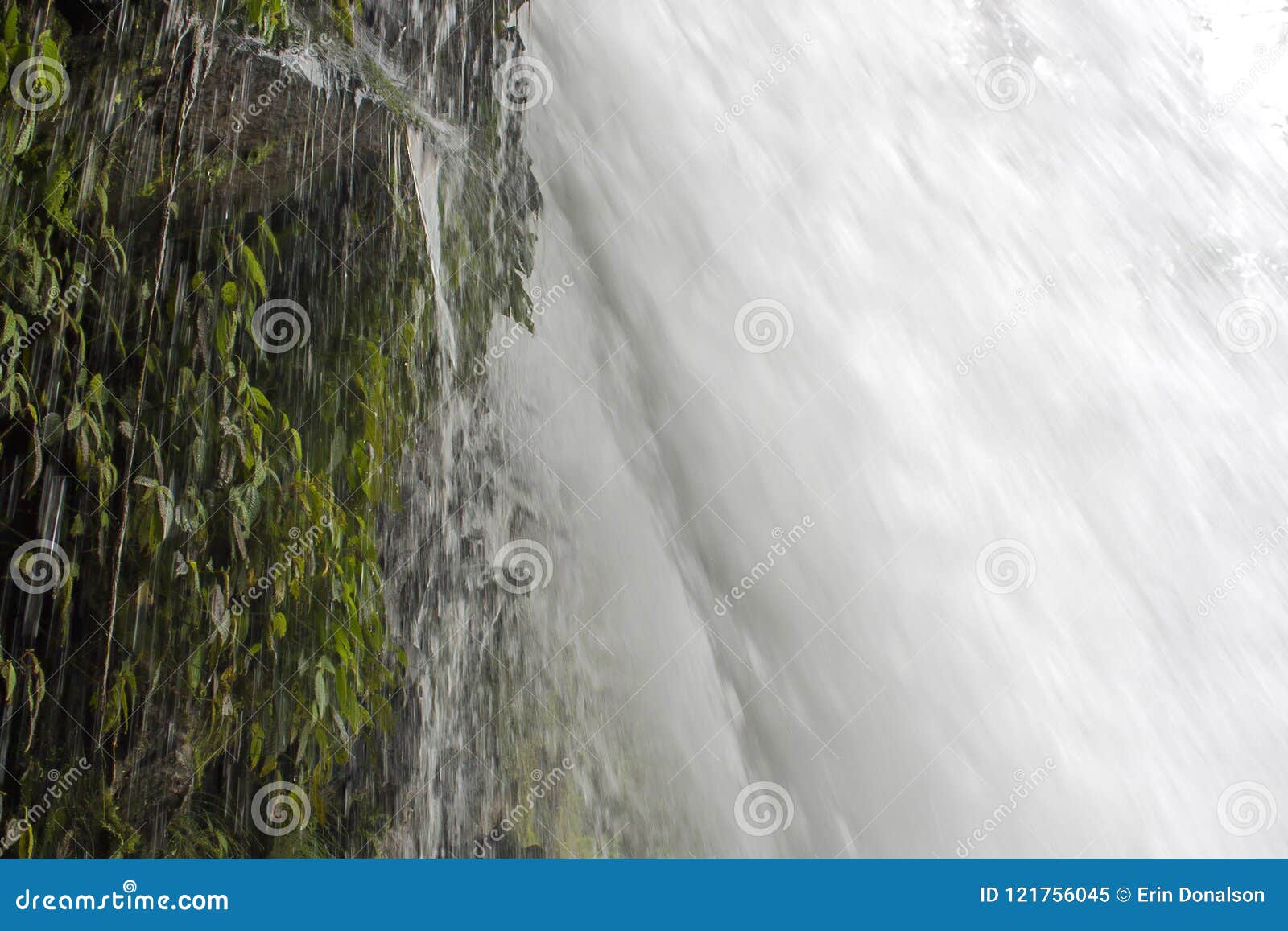 Close Up Underneath Waterfall with Dripping Green Cliffside Stock Image ...