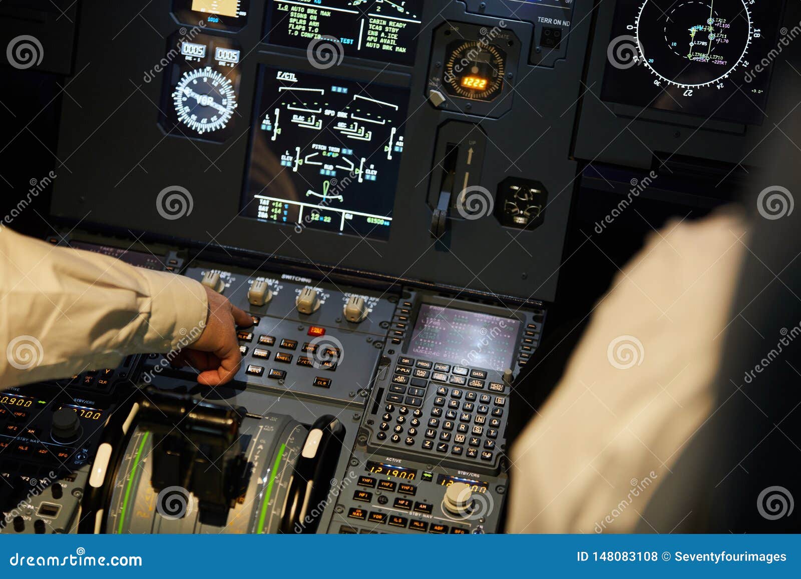 Aviators Checking Engine Systems on Flight Deck Stock Photo - Image of ...