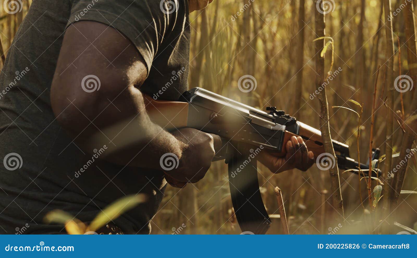 Close Up, Unrecognizable Black Man with Head Covering Pulling Triger of ...