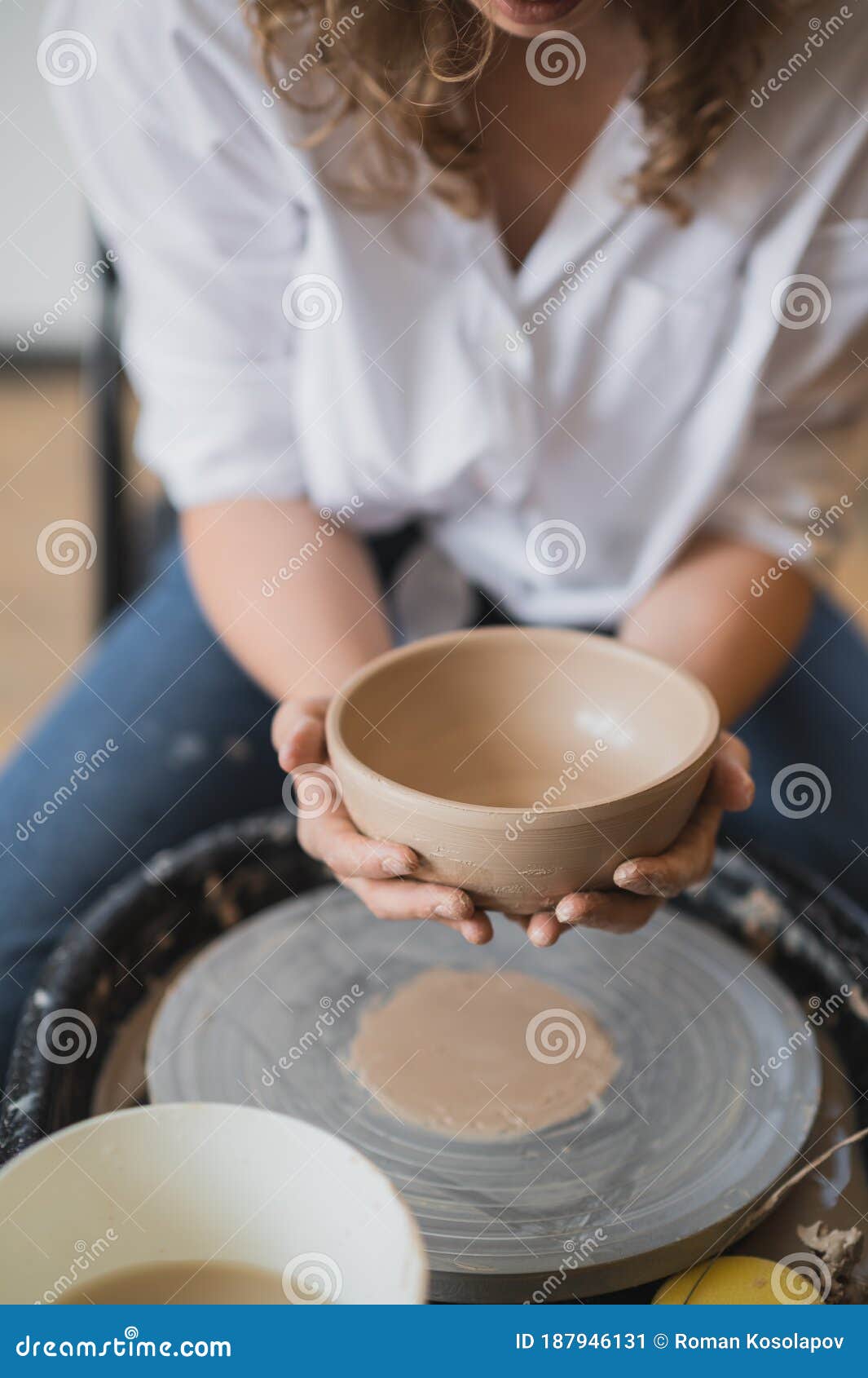 Close Up of Unrecognizable Ceramist Forming Handcrafted Clay Vase Using ...