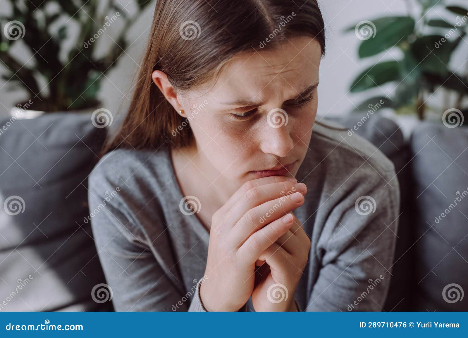 Close Up of Upset Young Woman Expression Face Thinking about Problem ...