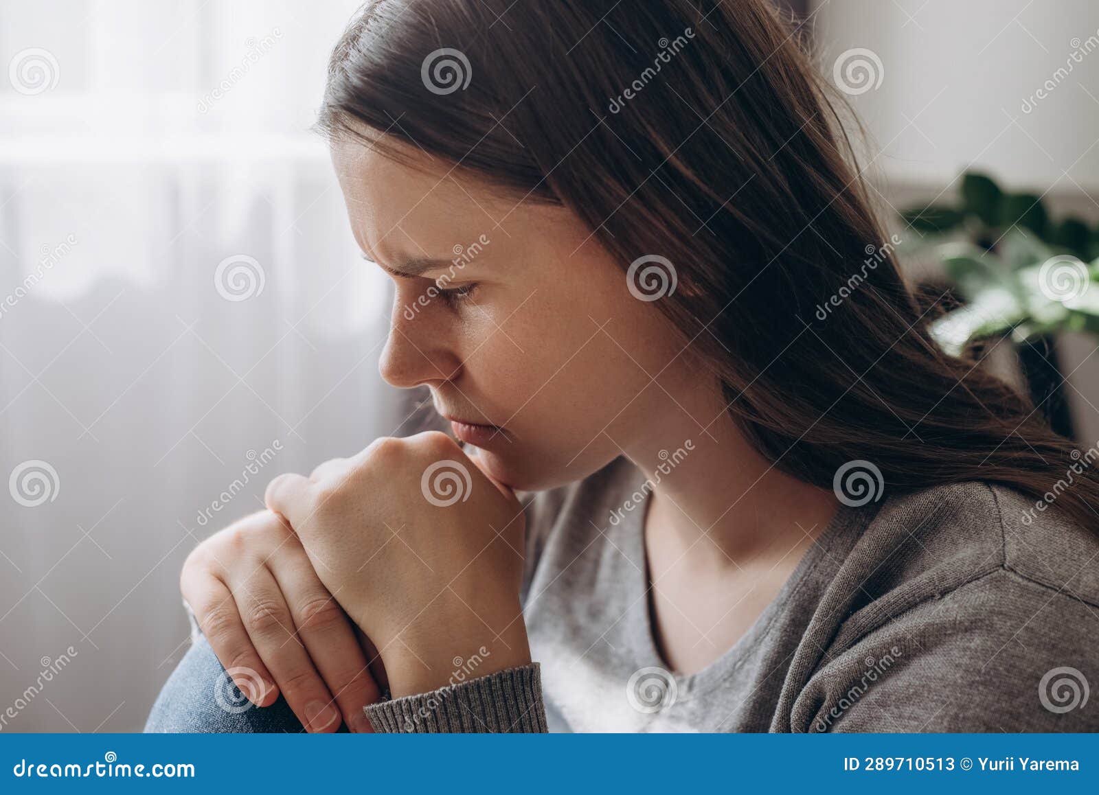 Close Up of Upset Young Woman Expression Face Thinking about Problem ...