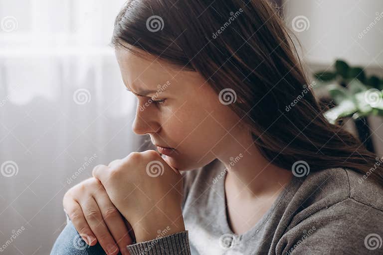 Close Up of Upset Young Woman Expression Face Thinking about Problem ...