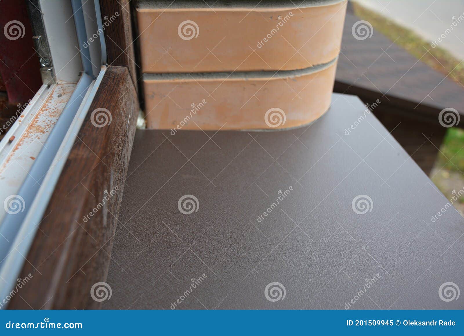 A Close-up on Upvc Plastic Window Installation White Inside and Brown ...