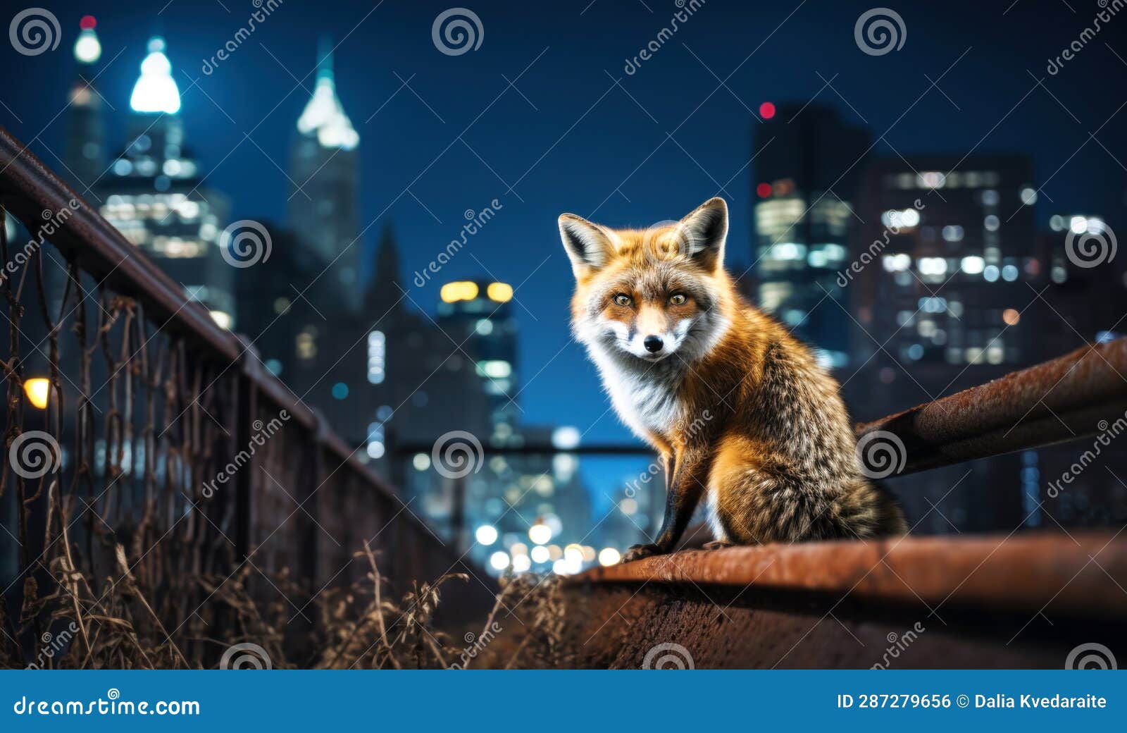 Close Up of an Urban Red Fox in a City at Night Stock Illustration ...