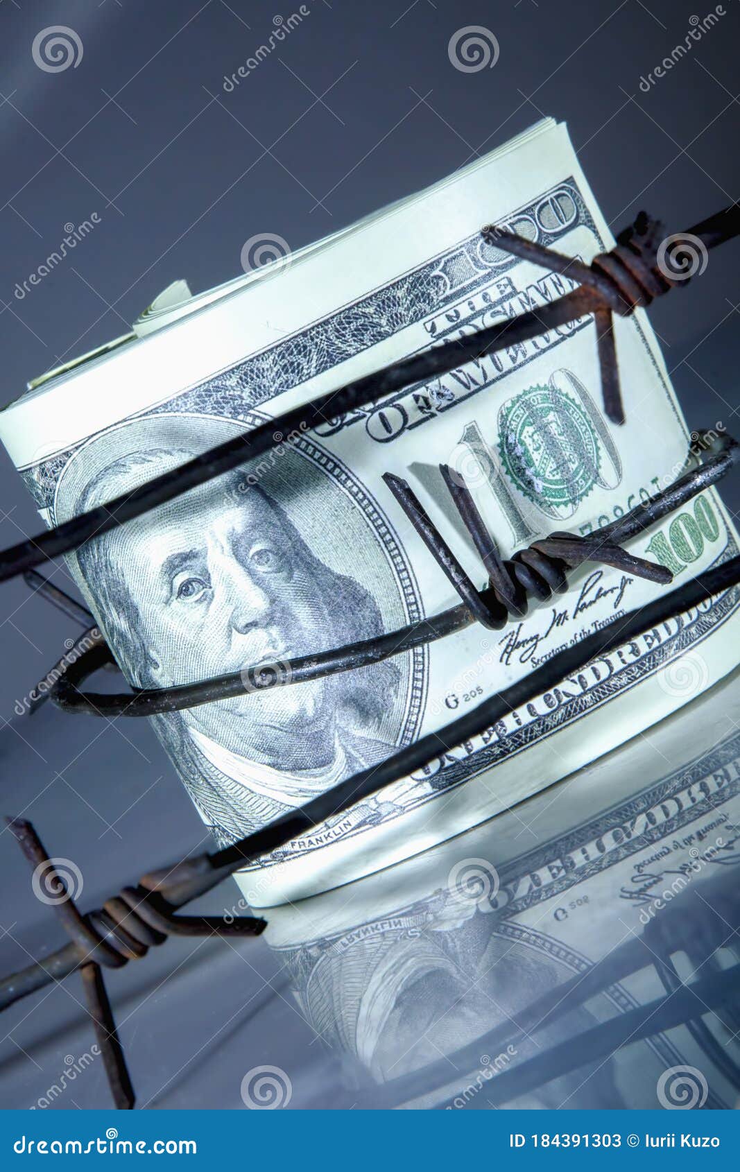 Close Up US Dollar Money Wrapped in Barbed Wire Stock Image - Image of ...
