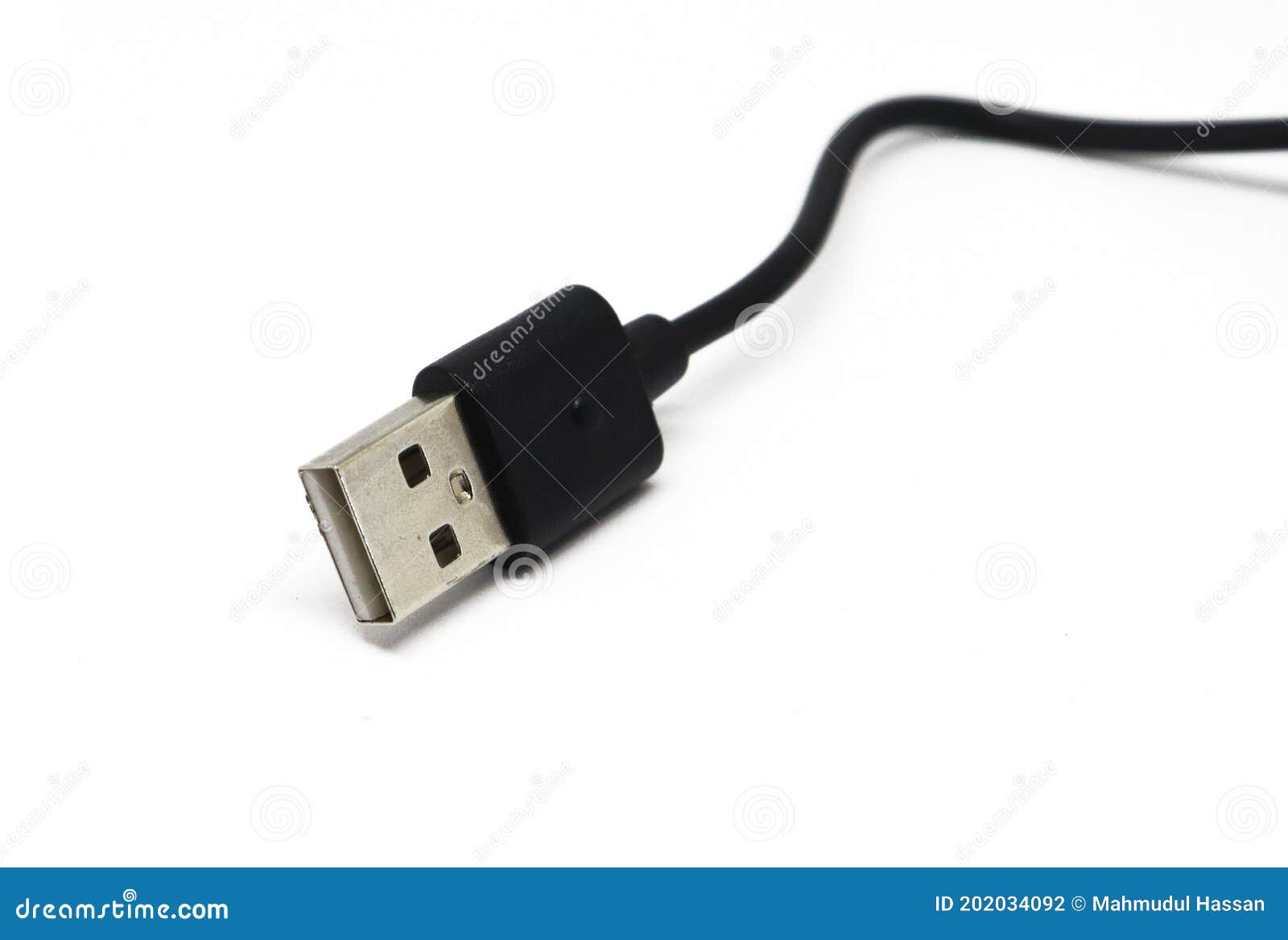 Close-up USB Cable Isolated on a White Background. Black Color Micro ...