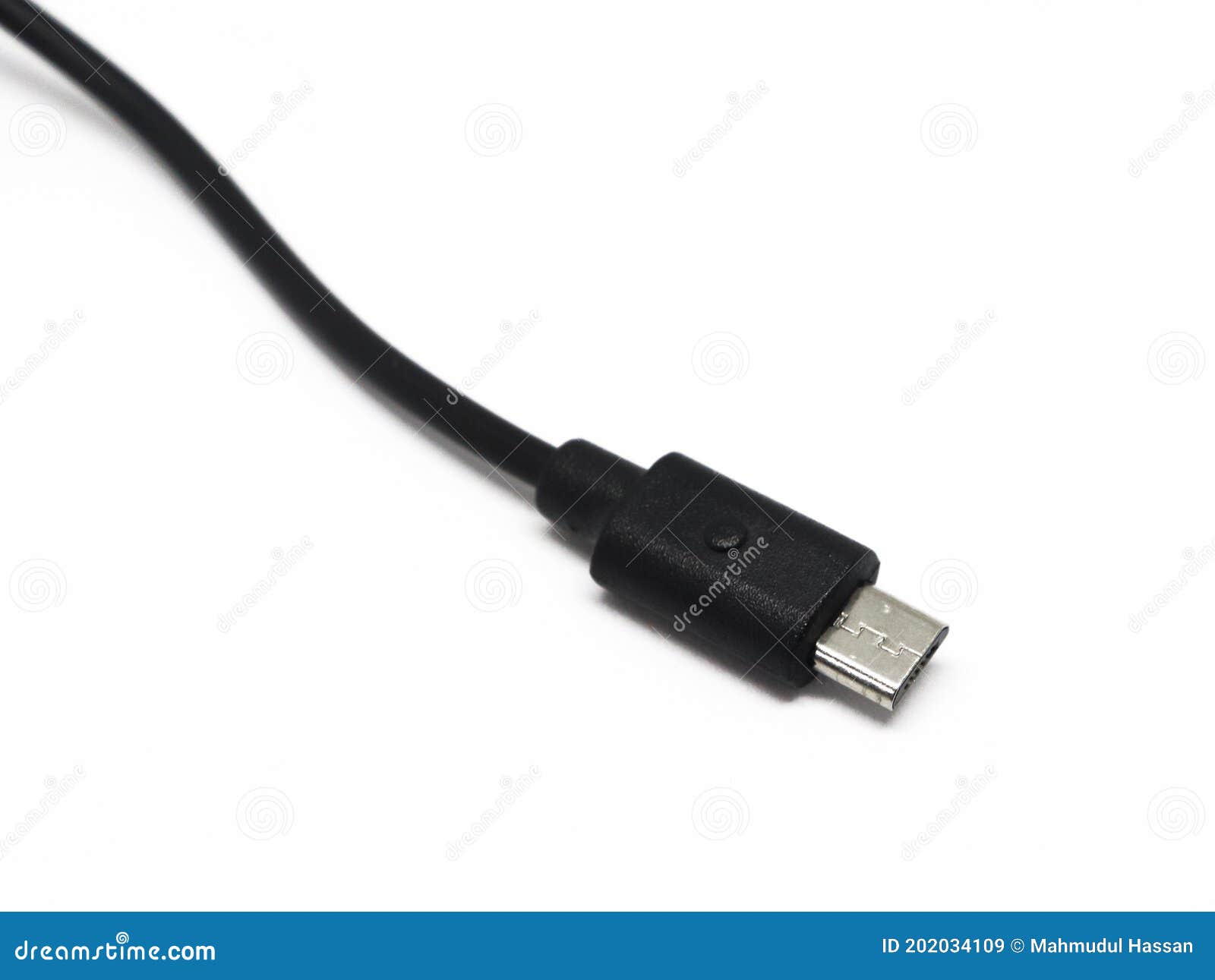 Close-up USB Cable Isolated on a White Background. Black Color Micro ...