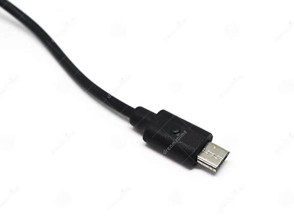 Close-up USB Cable Isolated on a White Background. Black Color Micro ...