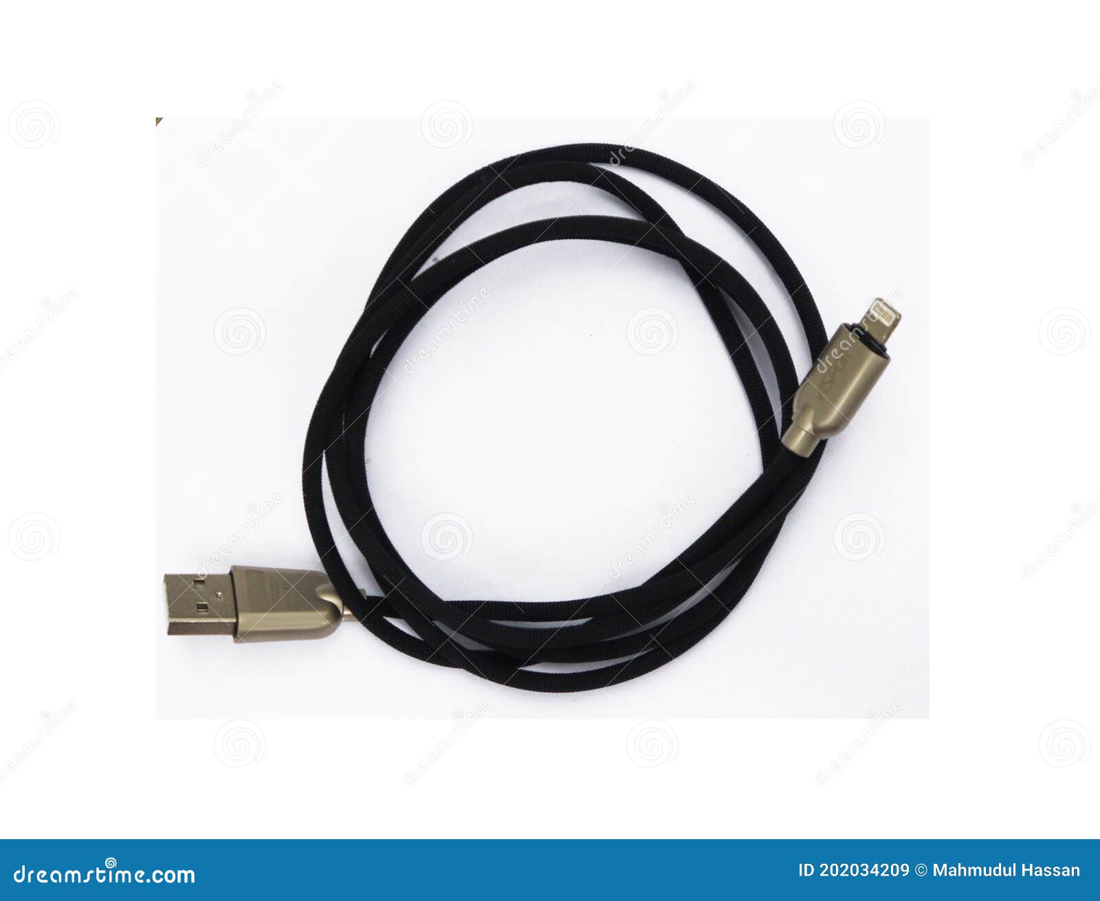 Close-up USB Cable Isolated on a White Background. Black Color Micro ...