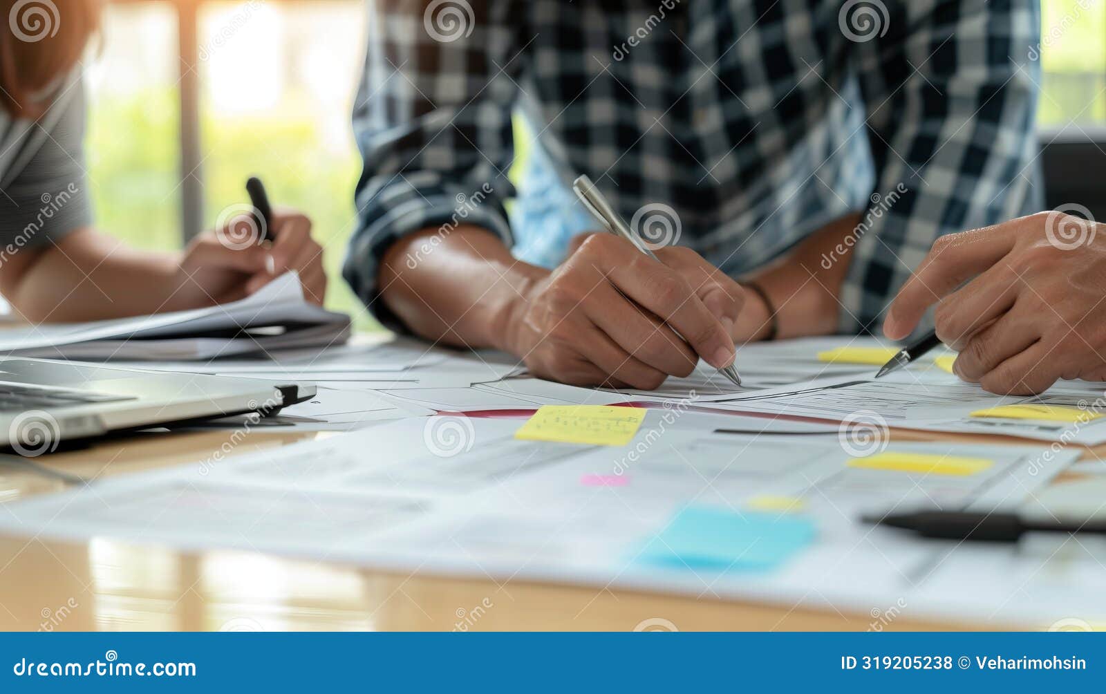 Close Up Ux Developer and Ui Designer Brainstorming Interface Wireframe ...