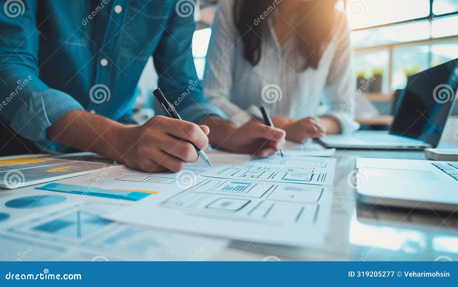 Close Up Ux Developer and Ui Designer Brainstorming Interface Wireframe ...