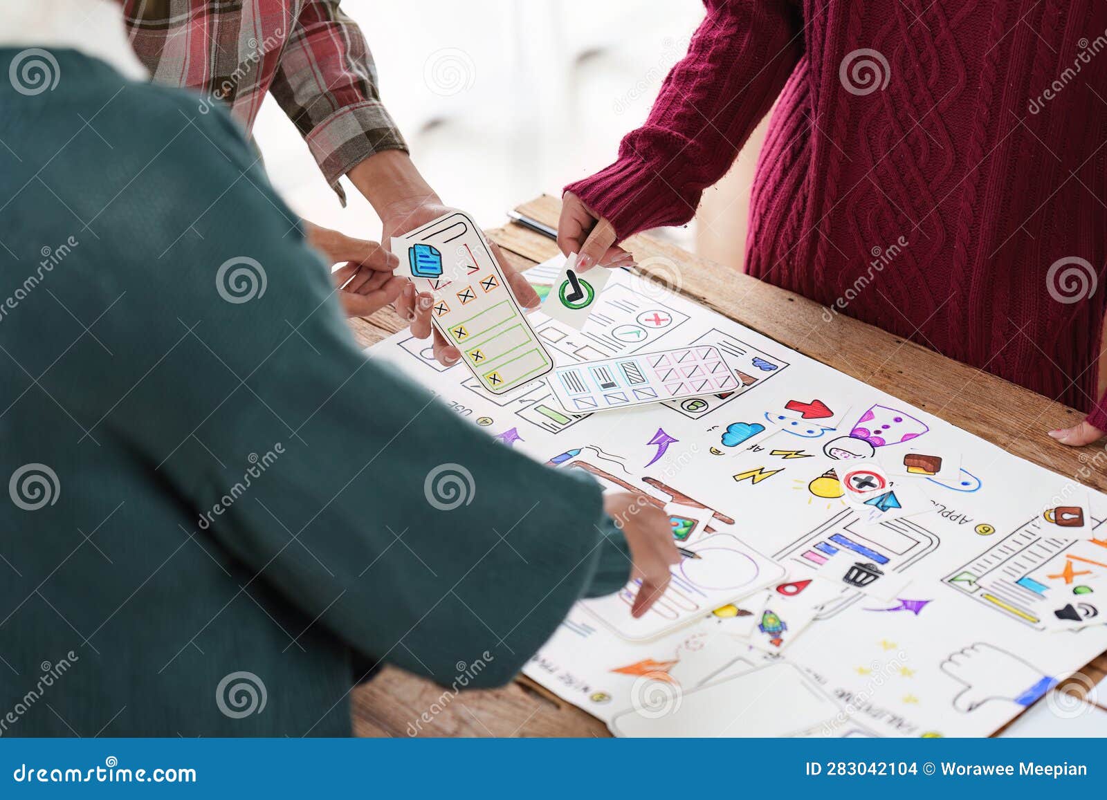 Close Up Ux Developer and Ui Designer Brainstorming Interface Wireframe ...